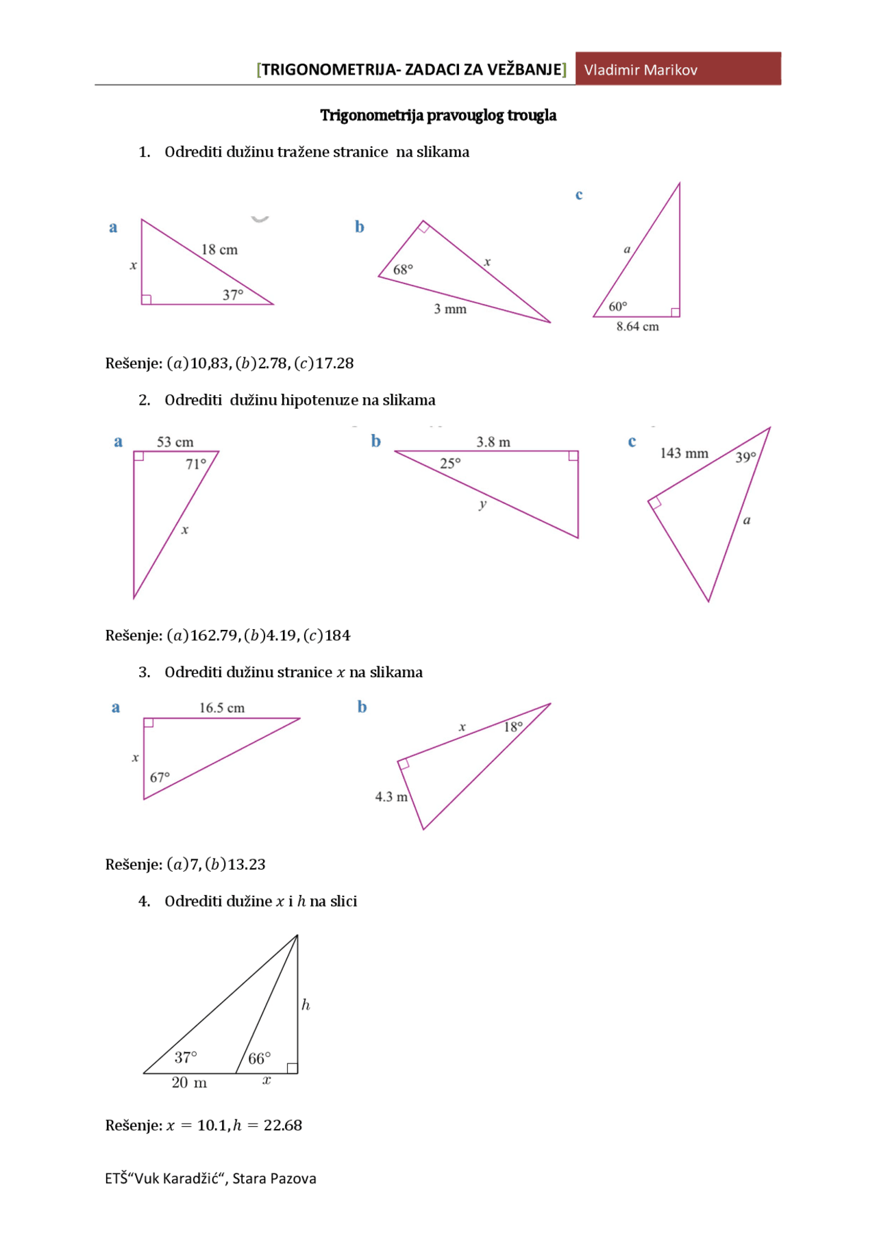 TRIGONOMETRIJA- ZADACI ZA VEŽBANJE [ | Skripte' predlog Matematika ...