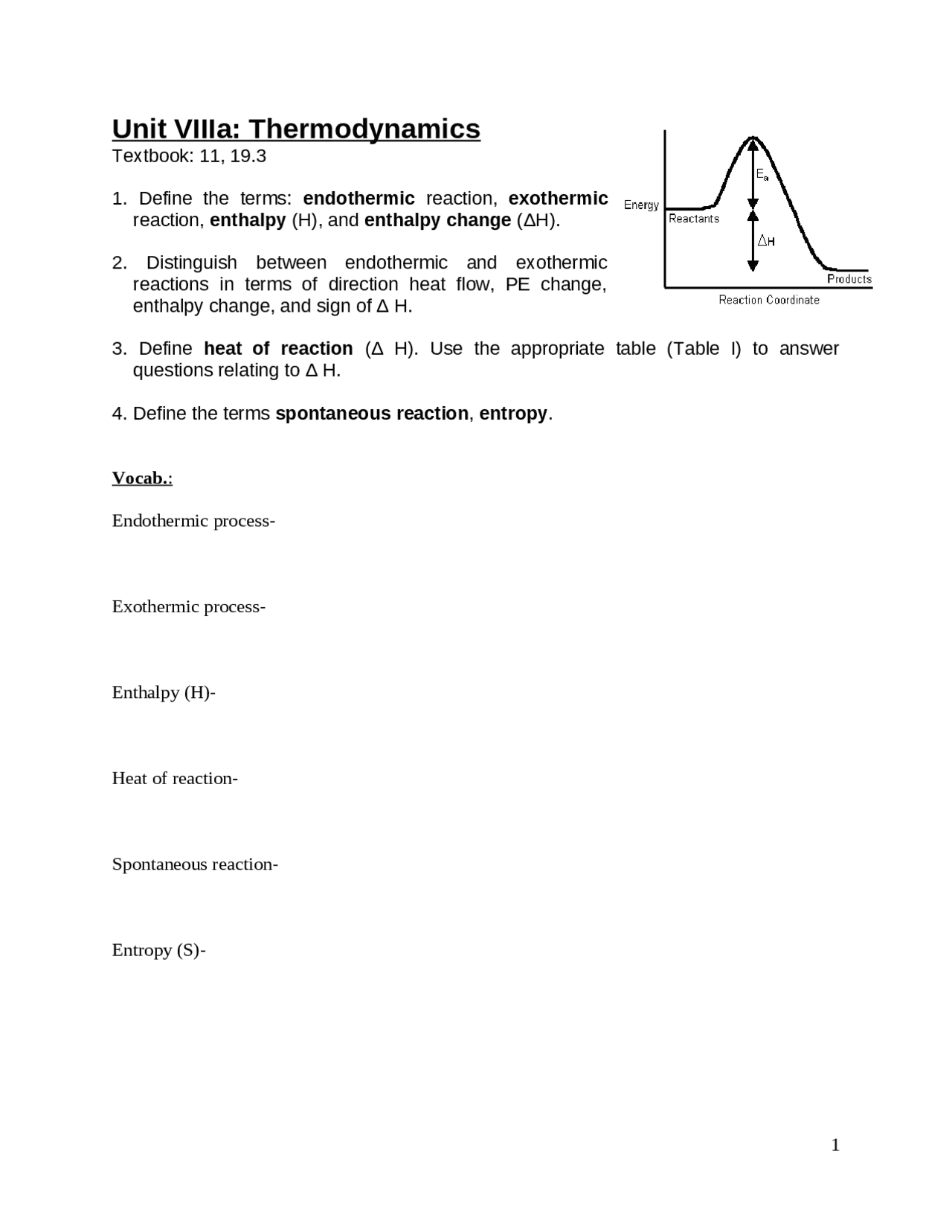 Unit Viiia Thermodynamics Assignments Chemistry Docsity