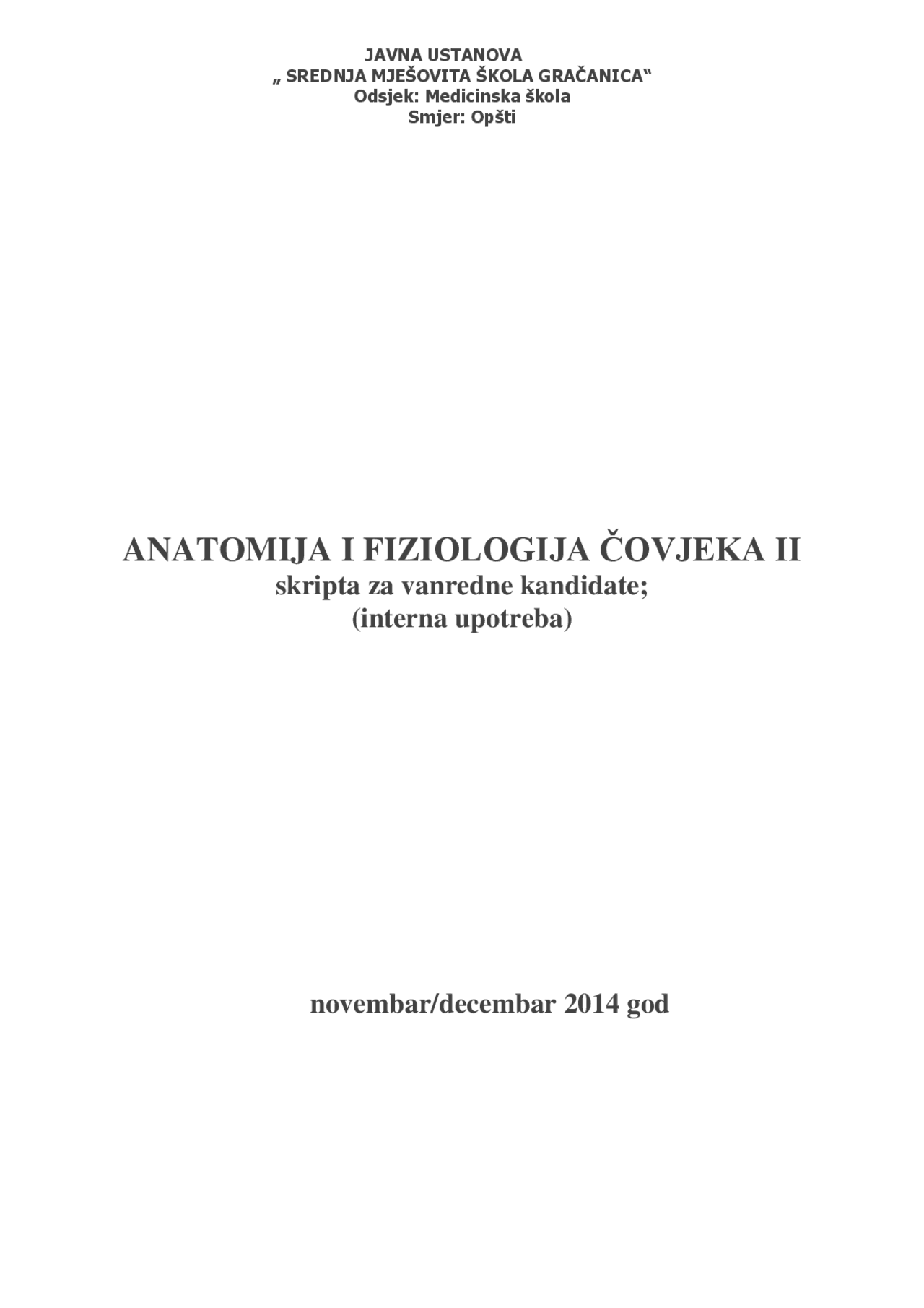 Anatomija I Fiziologija Čovjeka Ii Skripte Predlog Anatomija I