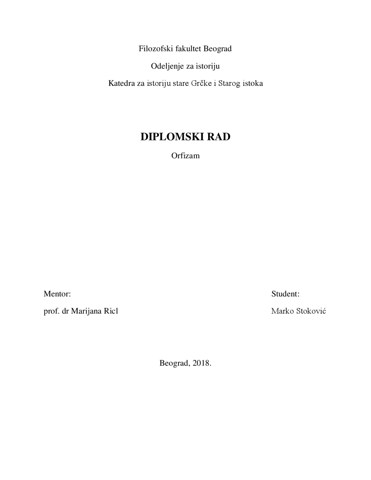 Diplomski Rad Ispiti Predlog Religija Docsity