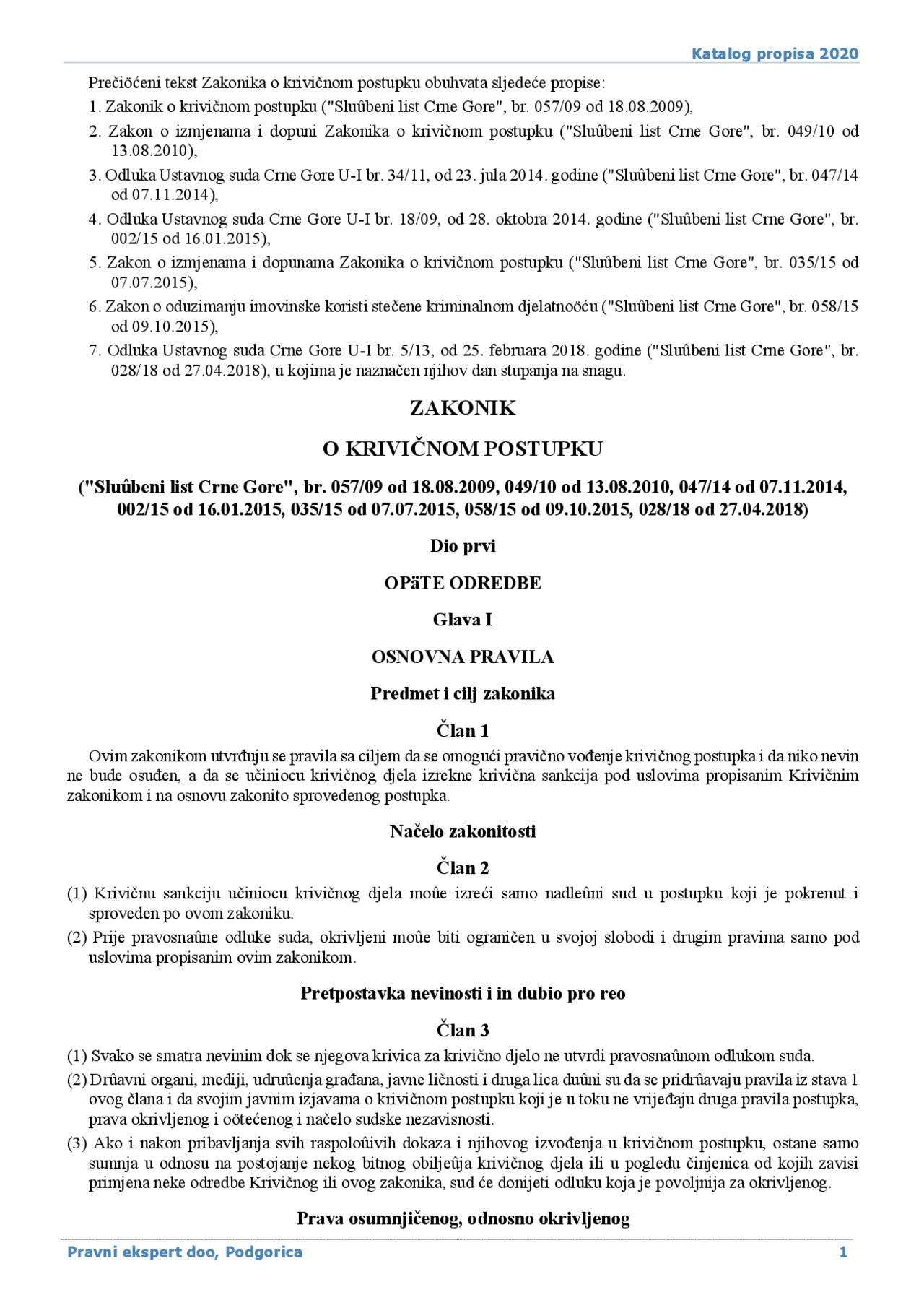 ZAKONIK O KRIVIČNOM POSTUPKU | Vežbe' predlog Pravo | Docsity