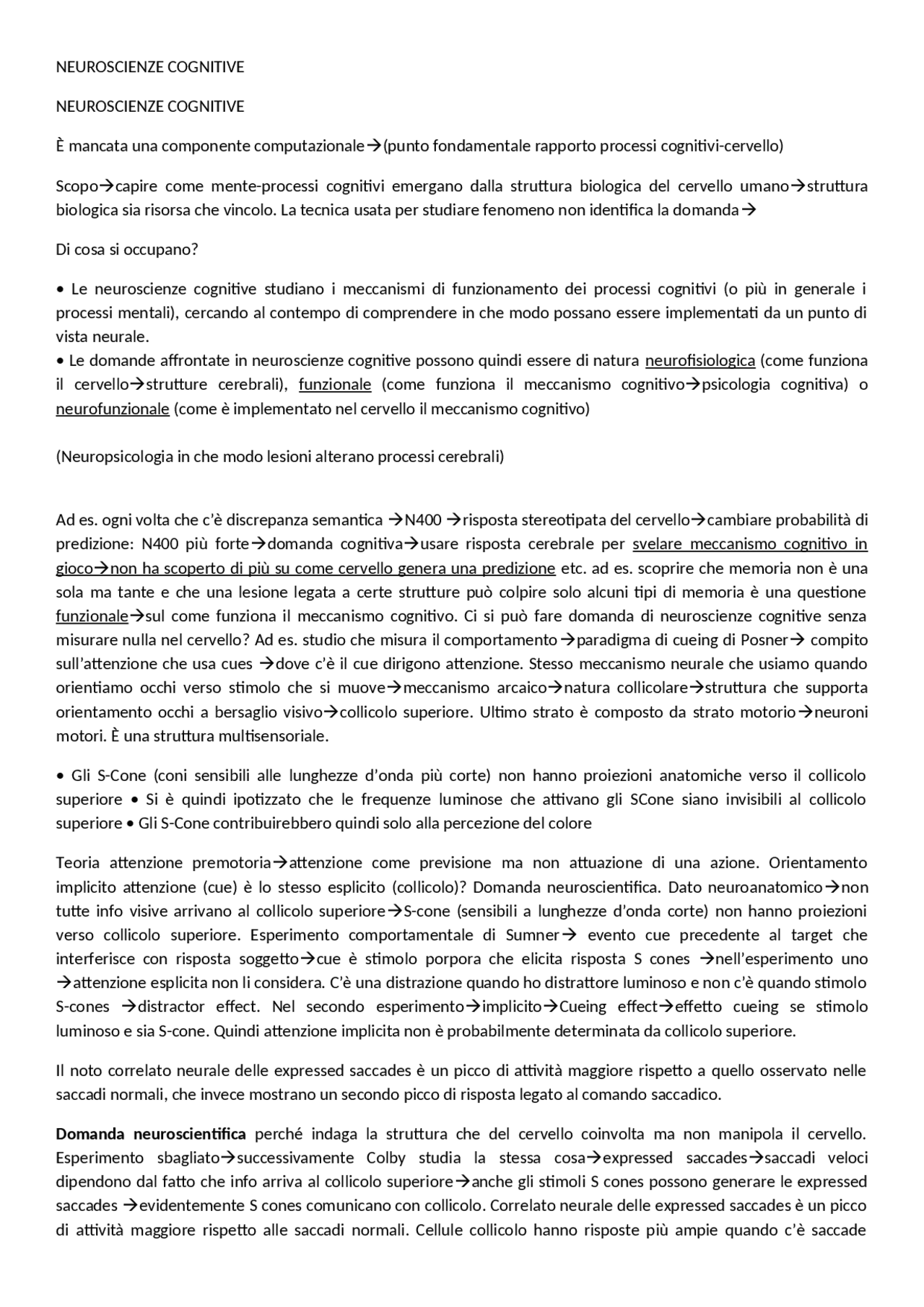 Neuroscienze Cognitive Unitn Pavani Appunti Di Neuroscienze Cognitive
