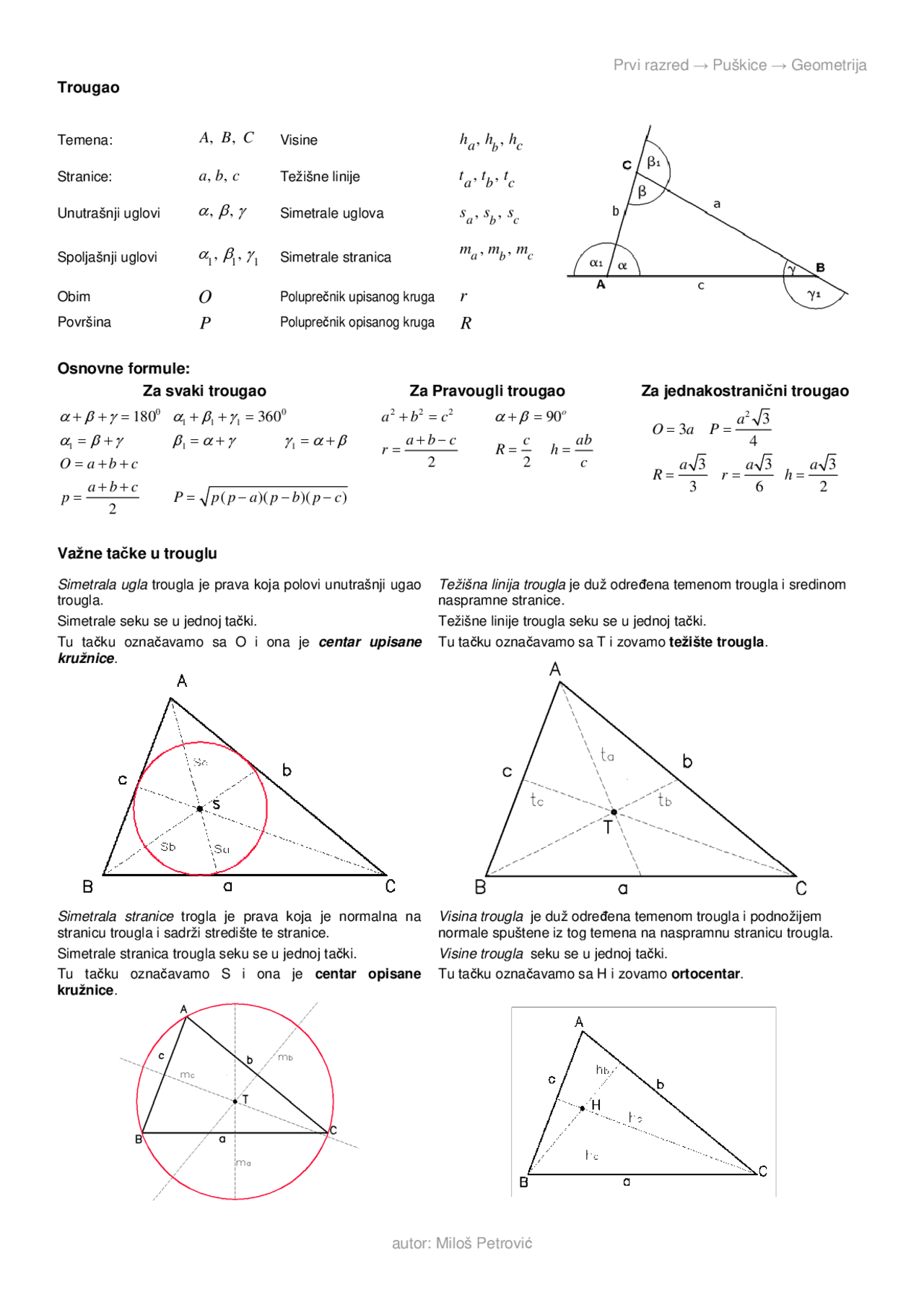 Prvi razred : Formule :Geometrija | Šeme i konceptualne mape' predlog ...