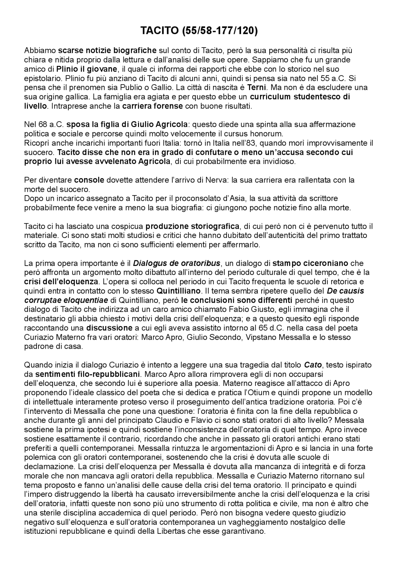 Appunti Completi Su Tacito Appunti Di Latino Docsity