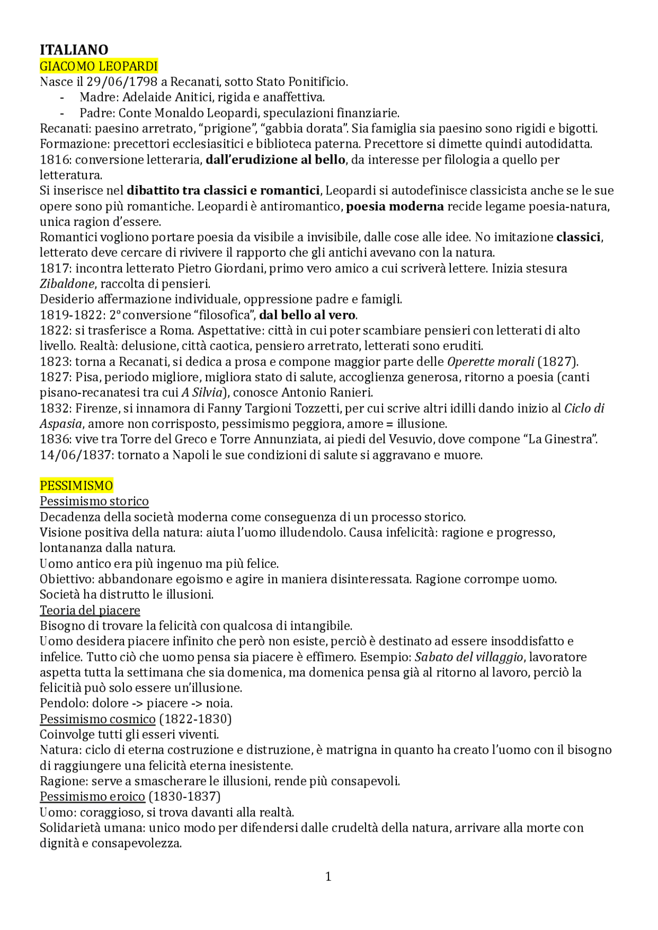 Italiano - Programma 5 liceo completo | Appunti di Italiano | Docsity