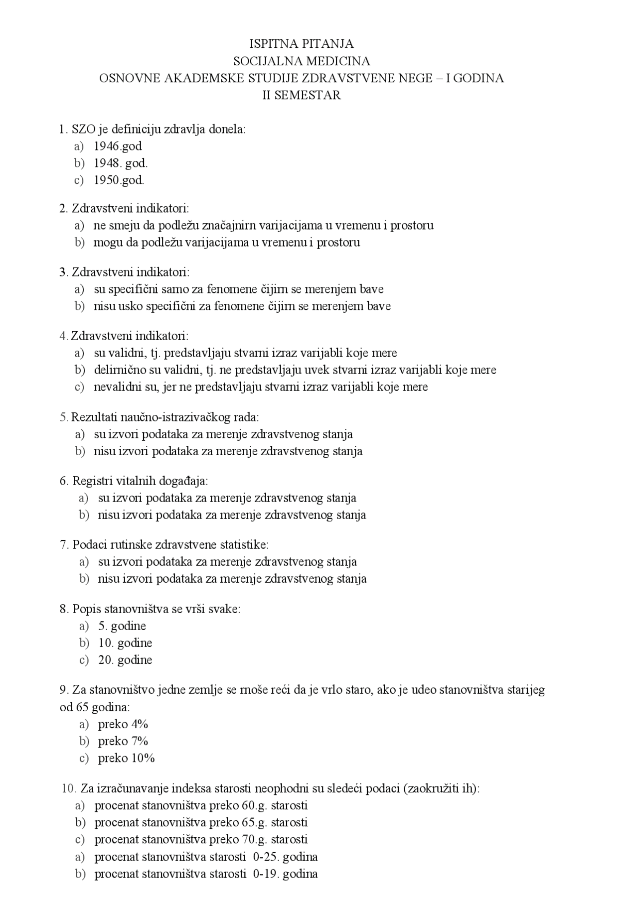 Test-pitanja-Socijalna-medicina-Osnovne-akademske-studije ... | Vežbe ...