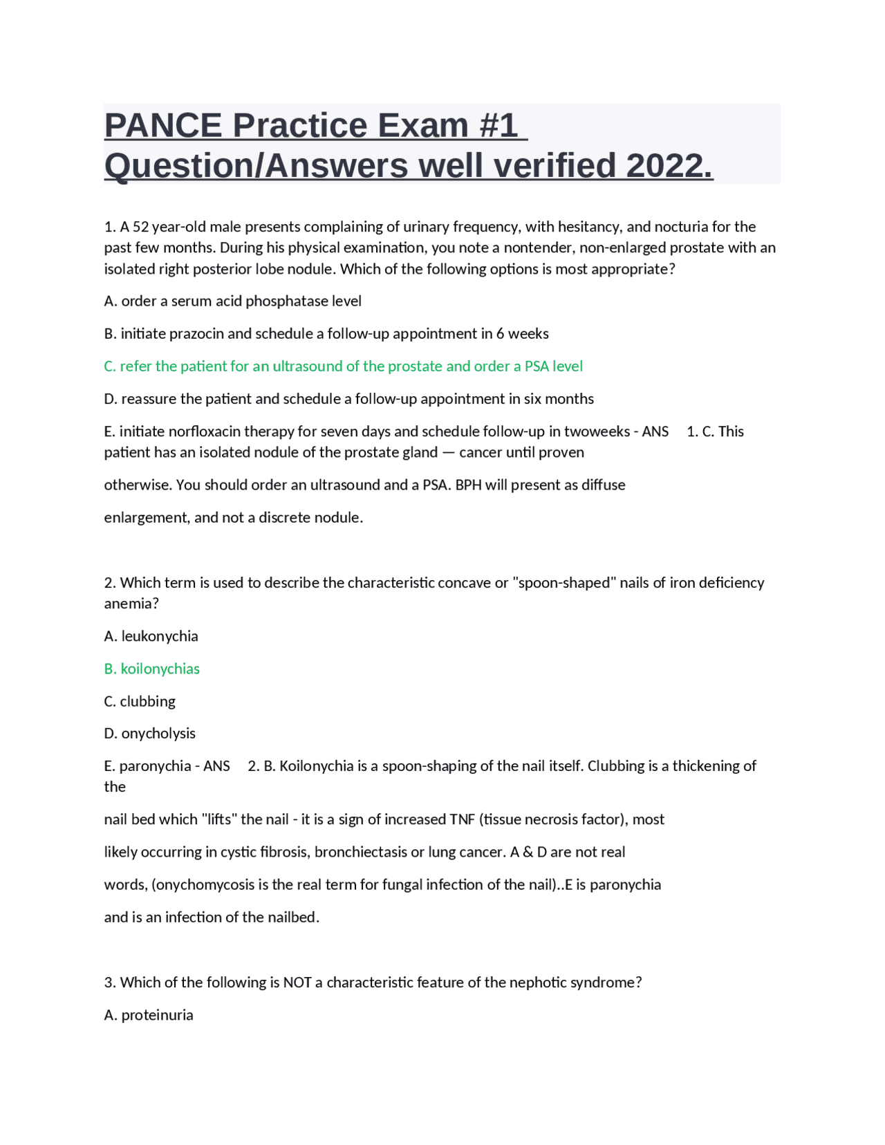PANCE Practice Exam #1 Question/Answers well verified 2022. | Exams ...