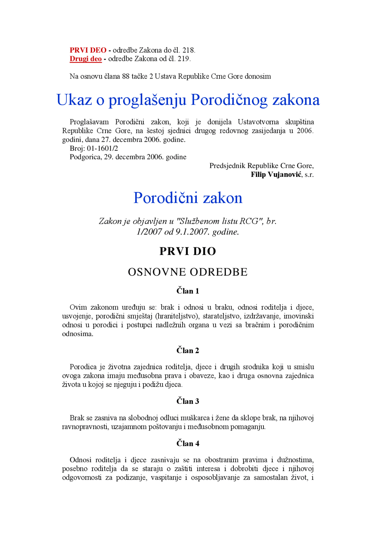 Porodični zakon | Rezime' predlog Pravo | Docsity