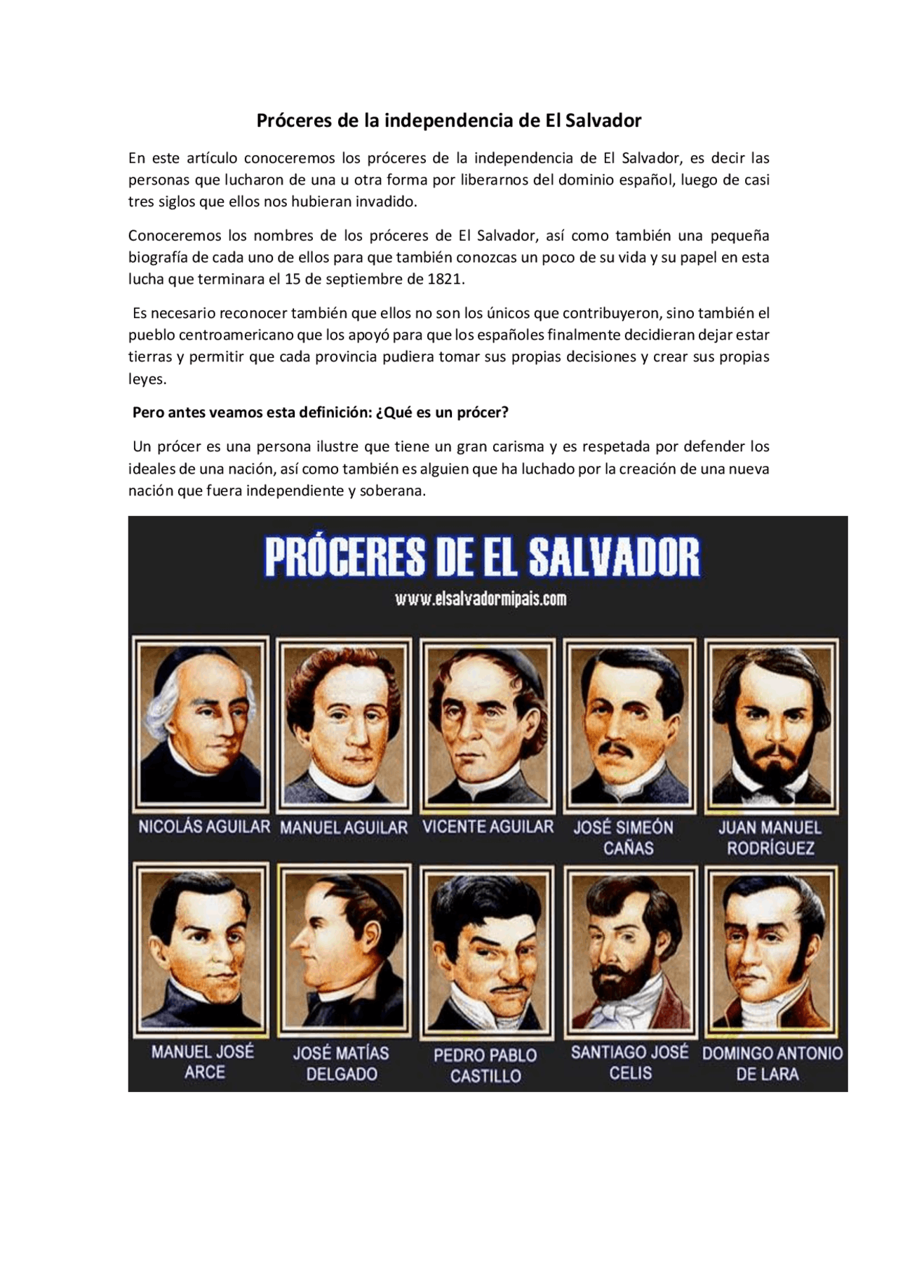 Próceres de la independencia de El Salvador | Apuntes de Humanidades y ...