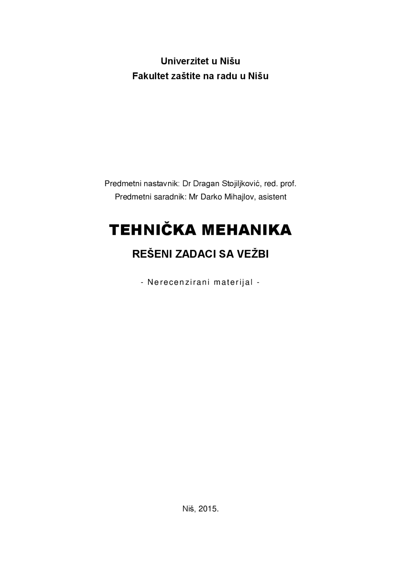 TehniČka Mehanika Skripte Predlog Statika Docsity