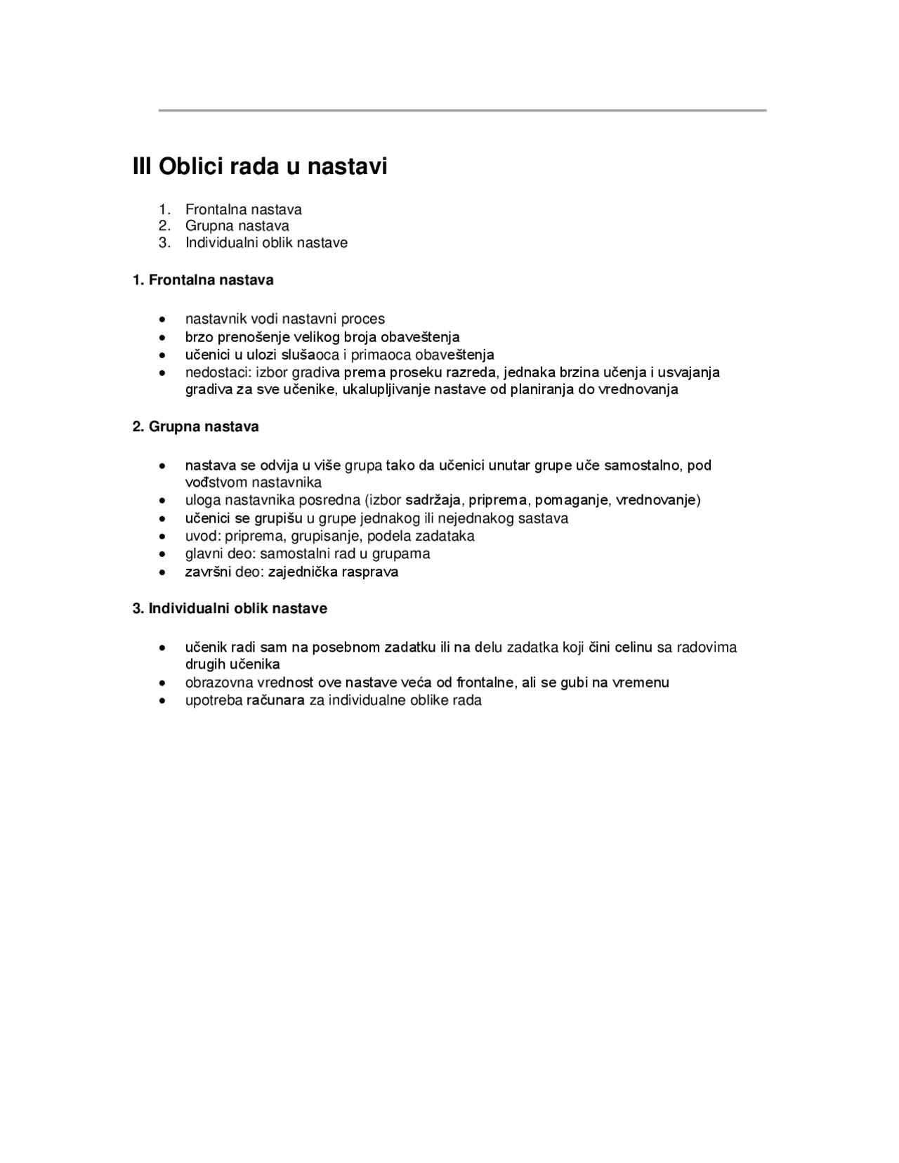 III Oblici rada u nastavi | Skripte' predlog Programiranje | Docsity