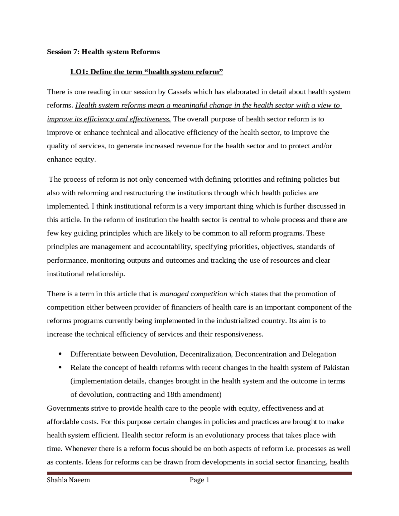 Reflective Note On Health System Assignments Public Health Docsity