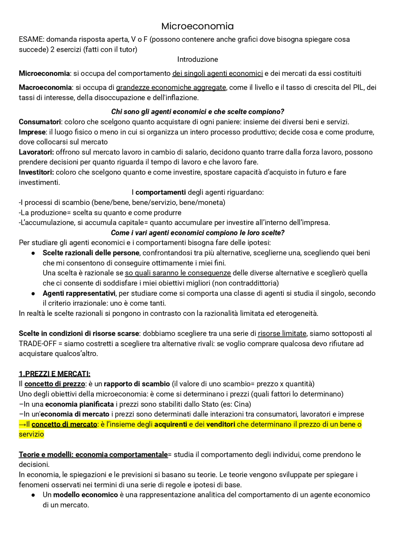 Appunti Presi A Lezione Con Grafici Appunti Di Microeconomia Docsity