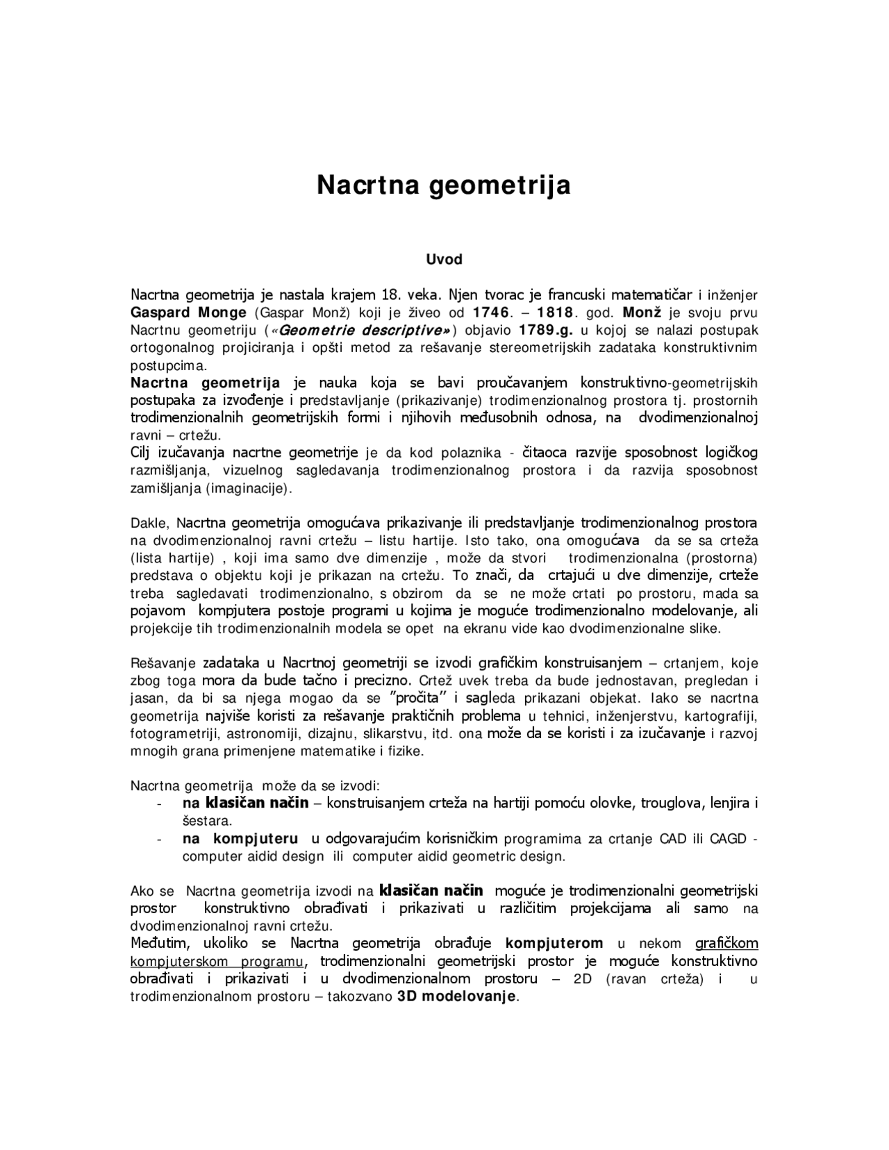 Nacrtna geometrija | Ispiti' predlog Nacrtna geometrija | Docsity