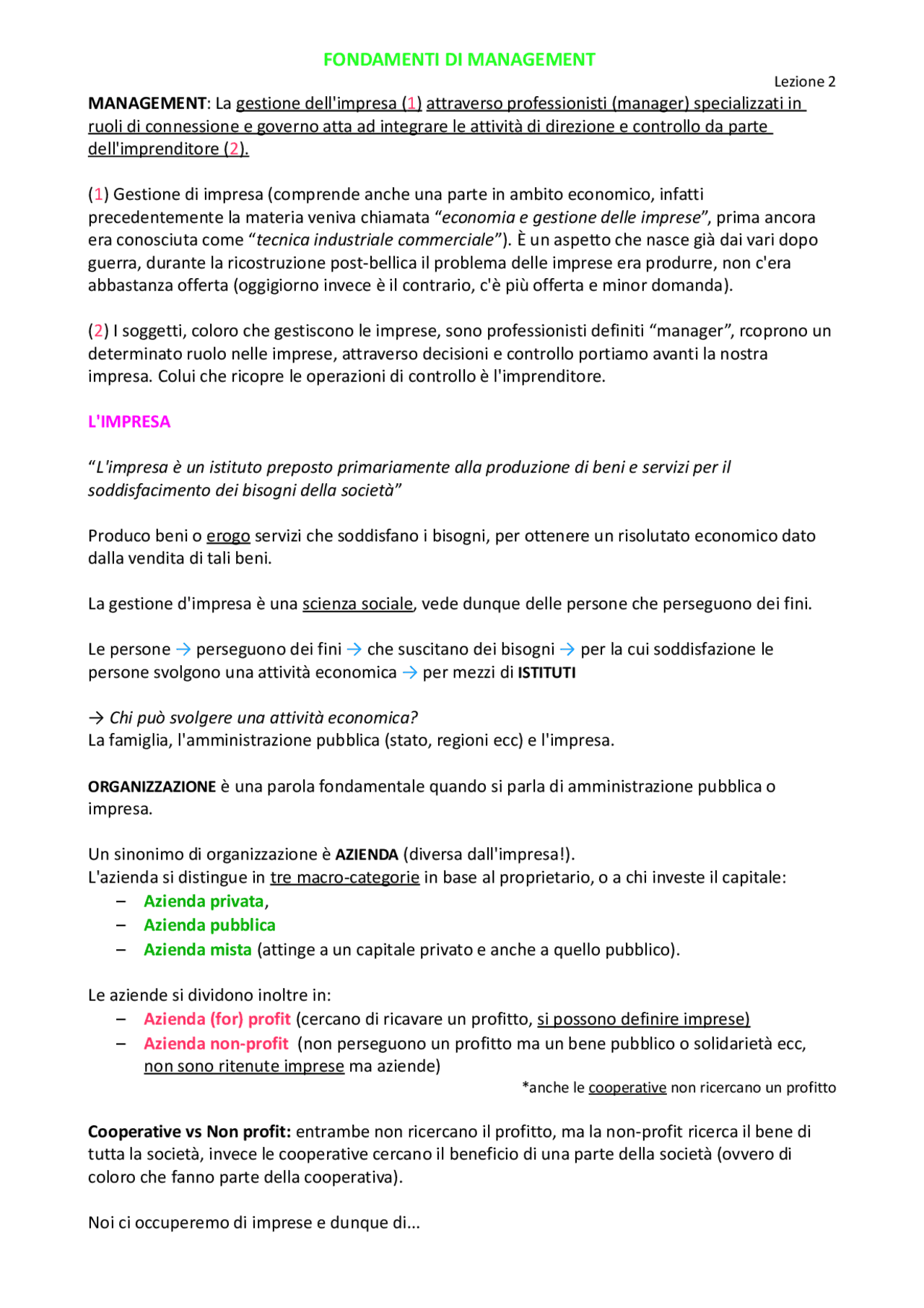 Appunti di Fondamenti di Management prof. Simeoni | Appunti di Management Theory | Docsity