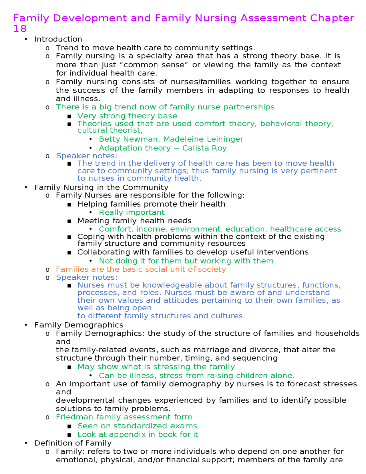 Family Development and Family Nursing Assessment Chapter 18 EXAM ...