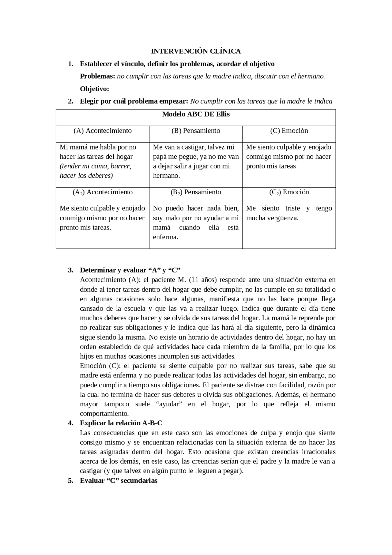 Aplicación de ABC de Ellis. Ejemplo de aplicación a un niño de 11 años ...