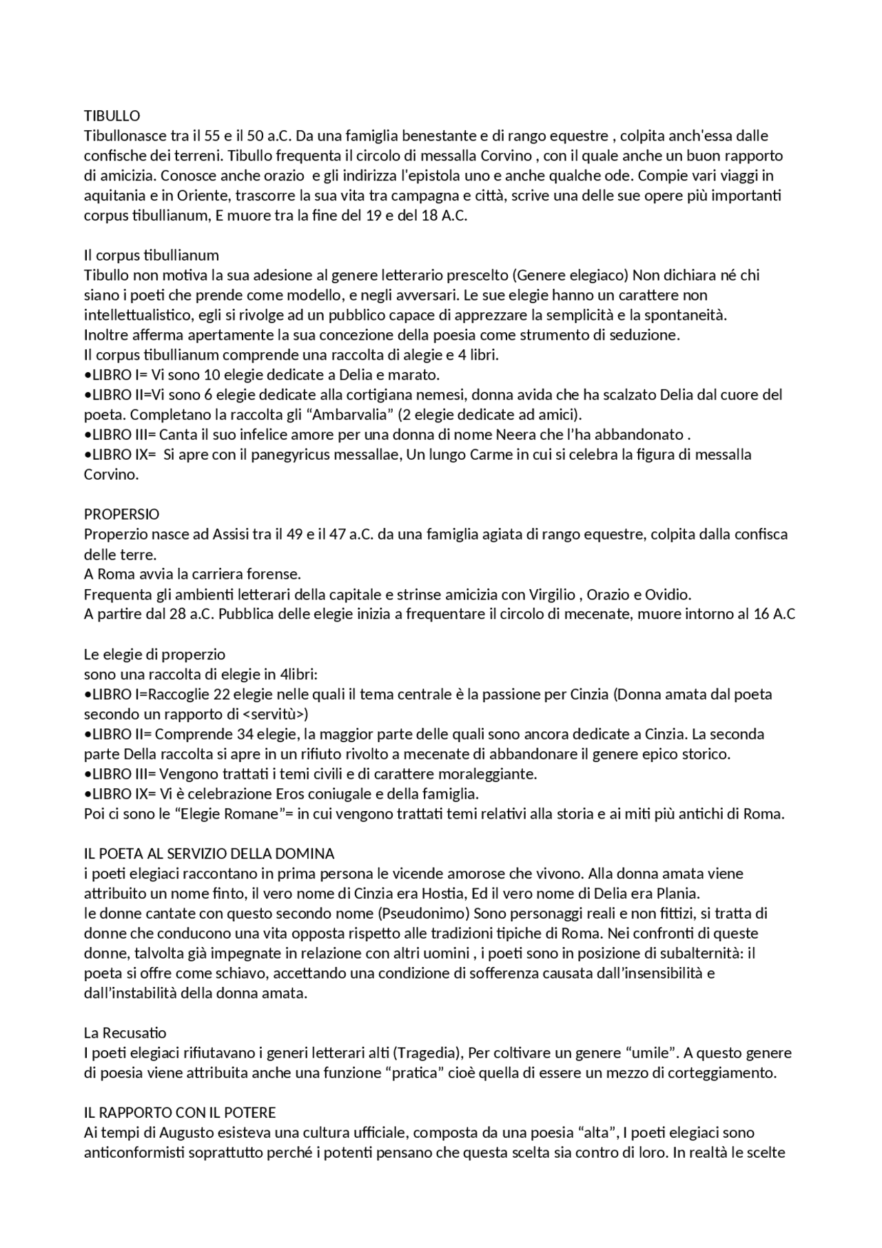 Riassunto Su Tibullo Propersio E Ovidio Appunti Di Latino Docsity