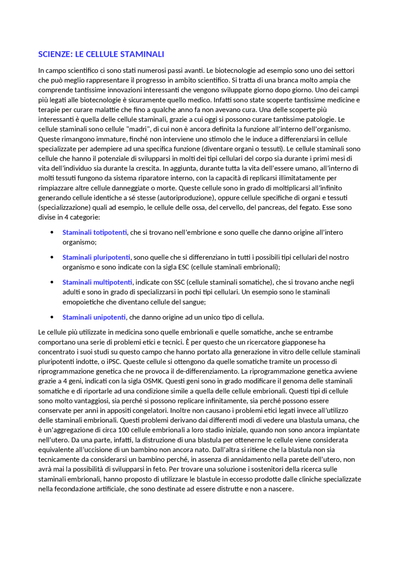 Le Cellule Staminali Appunti Di Biologia Docsity