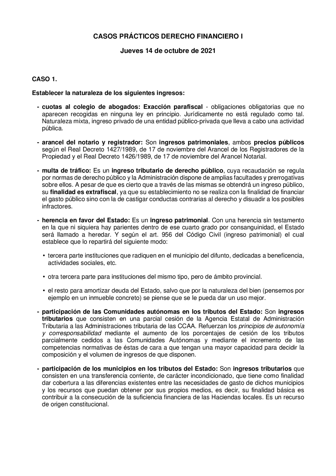 Ejercicios Prácticos De Derecho Tributario Ejercicios De Derecho