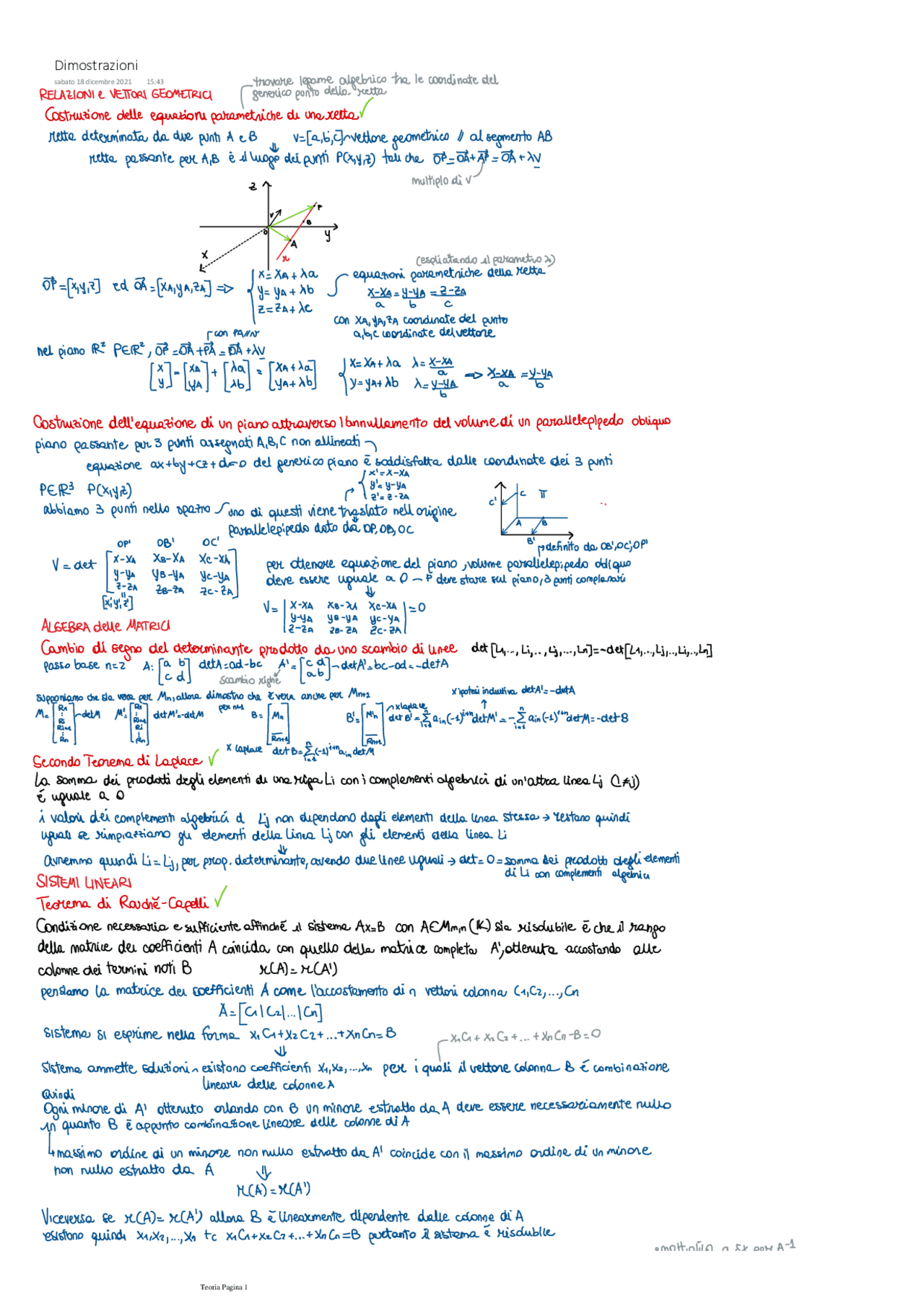 Dimostrazioni per esame di geometria ed algebra lineare | Appunti di ...
