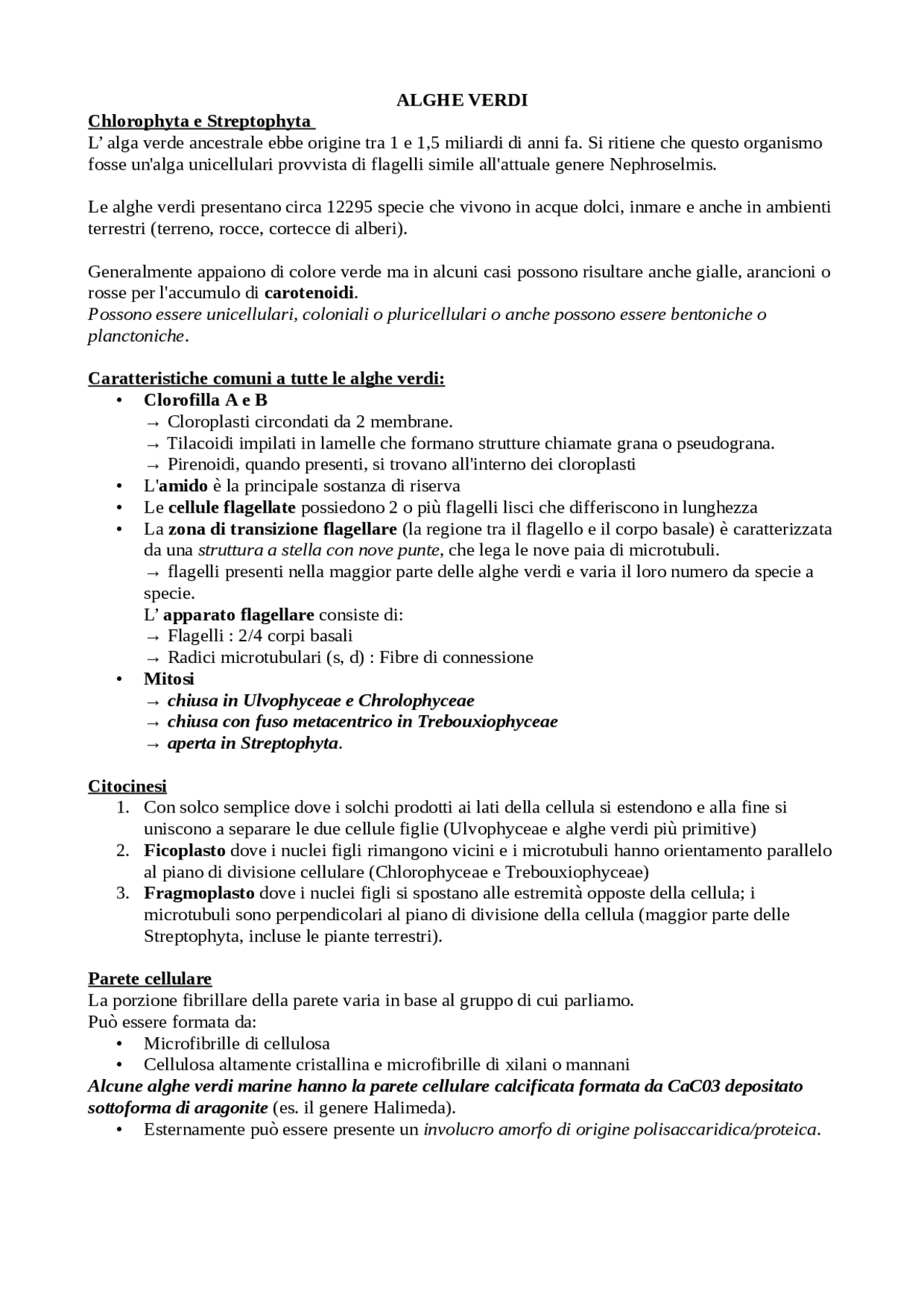 Alghe Verdi Appunti Appunti Di Botanica Generale Docsity