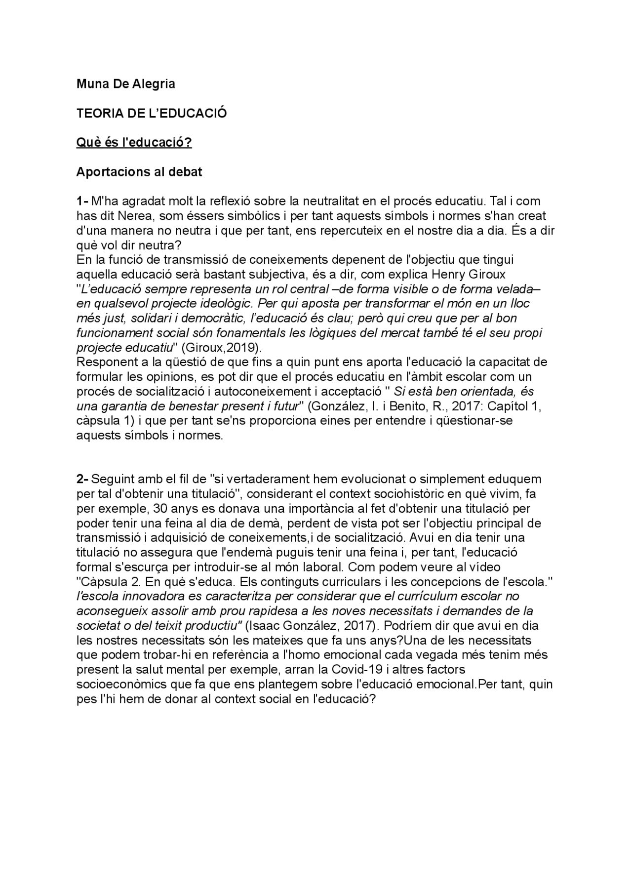 Pac 1 Que Es La EducaciÓ Ejercicios De Ciencias De La Educación Docsity
