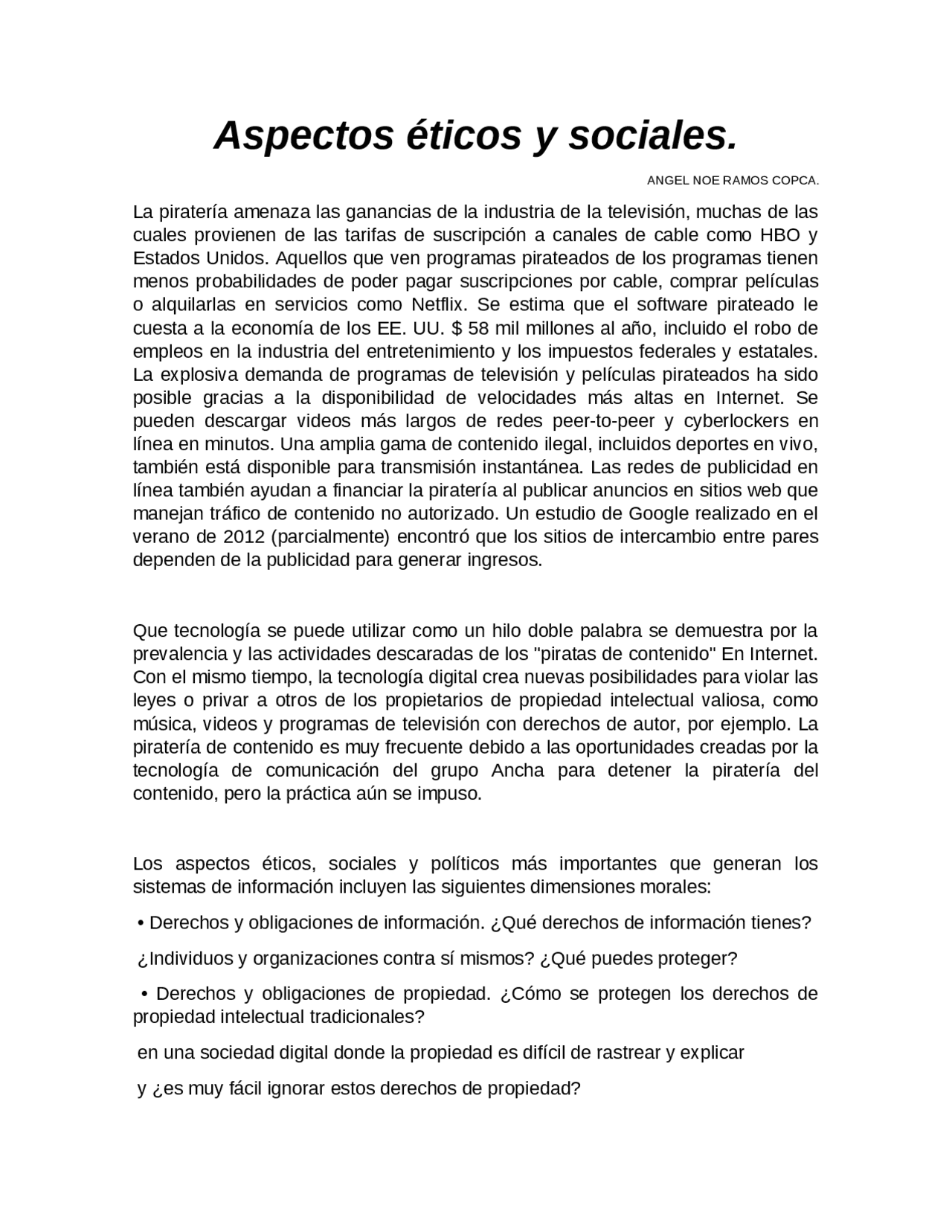 Aspectos Eticos Y Sociales Ejercicios De Ética Docsity