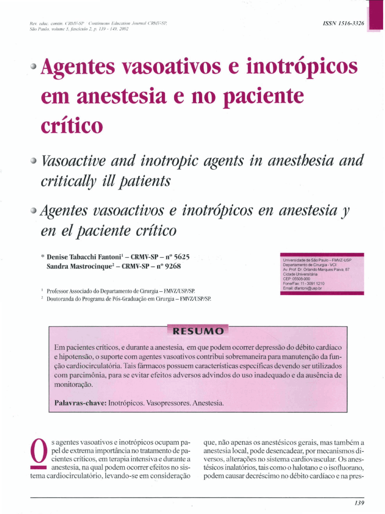 Agentes vasoativos e inotrópicos | Resumos Farmacologia | Docsity