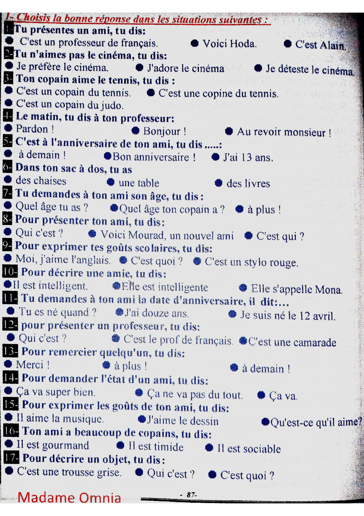 French questions 185 | Exercises French | Docsity