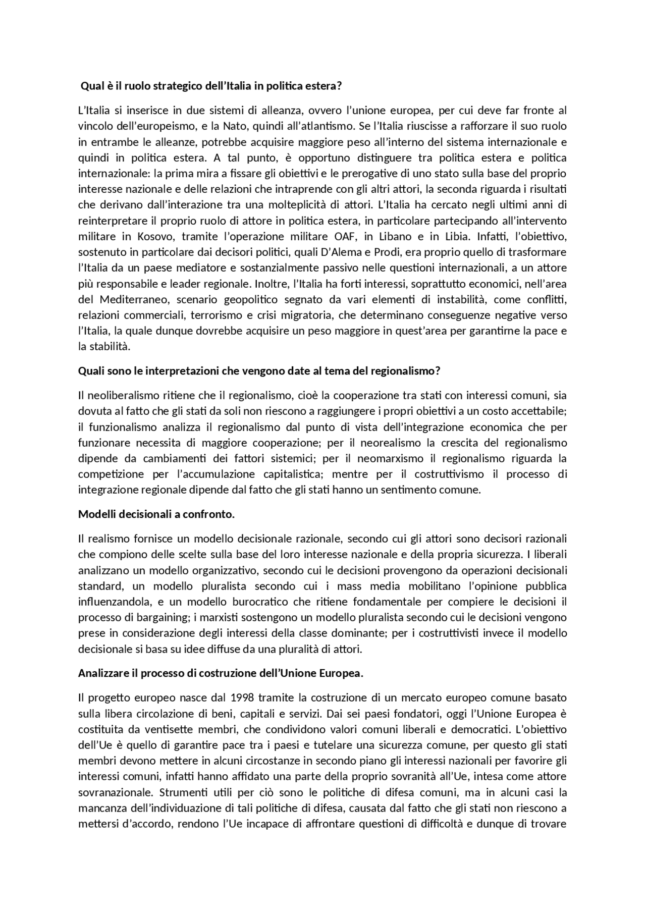 Domande Esame Di Relazioni Internazionali Sintesi Del Corso Di