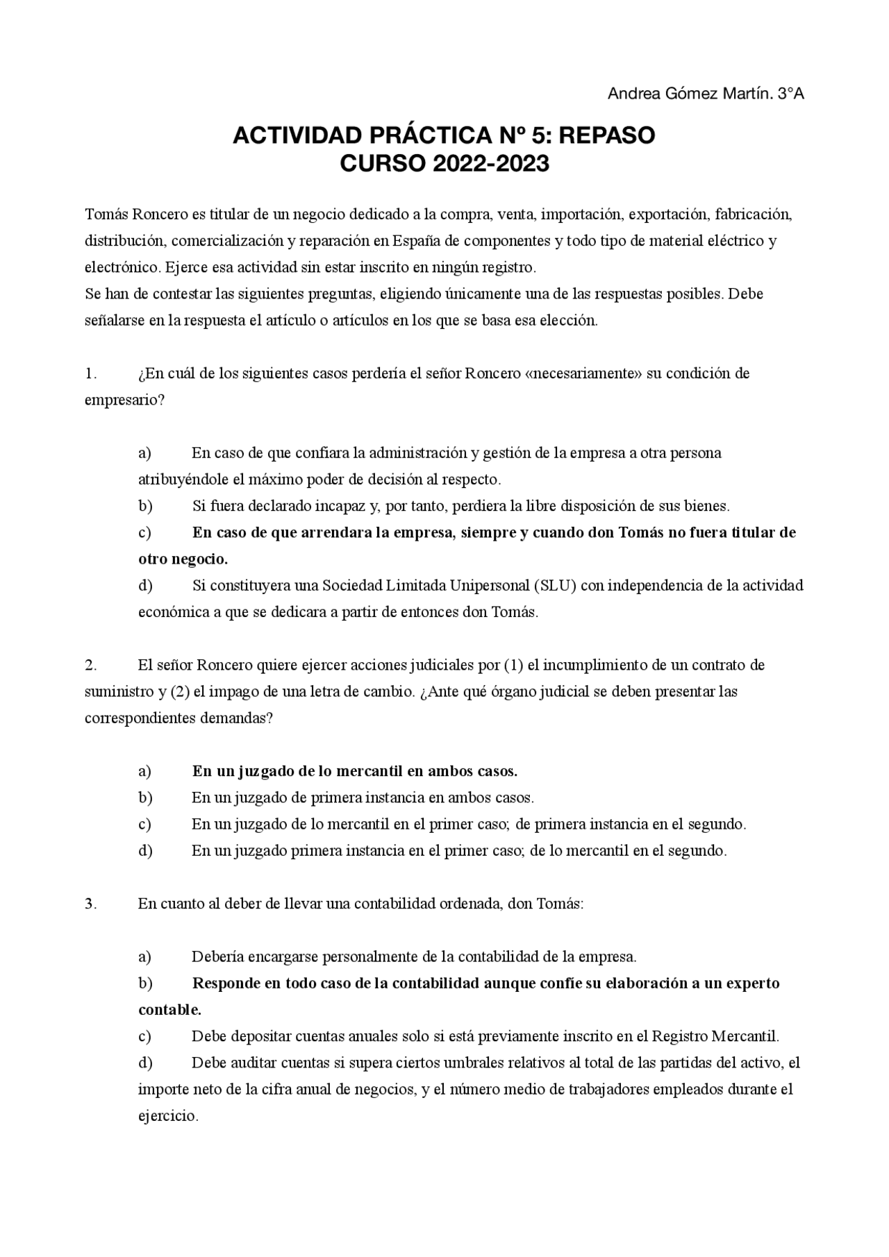 Ejercicio 5 Resuelto Ejercicios De Derecho Mercantil Docsity