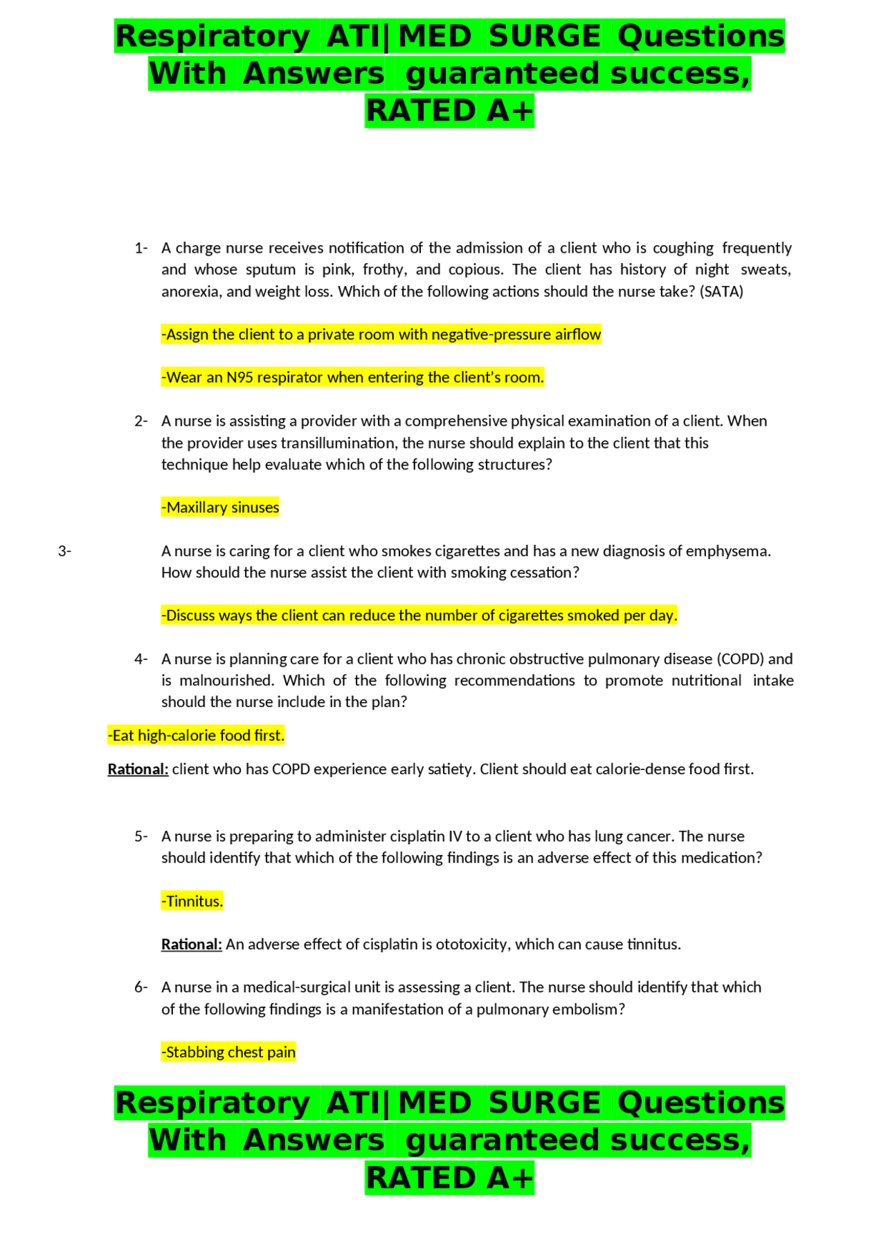 Respiratory Atimed Surge Questions With Answers Guaranteed Success