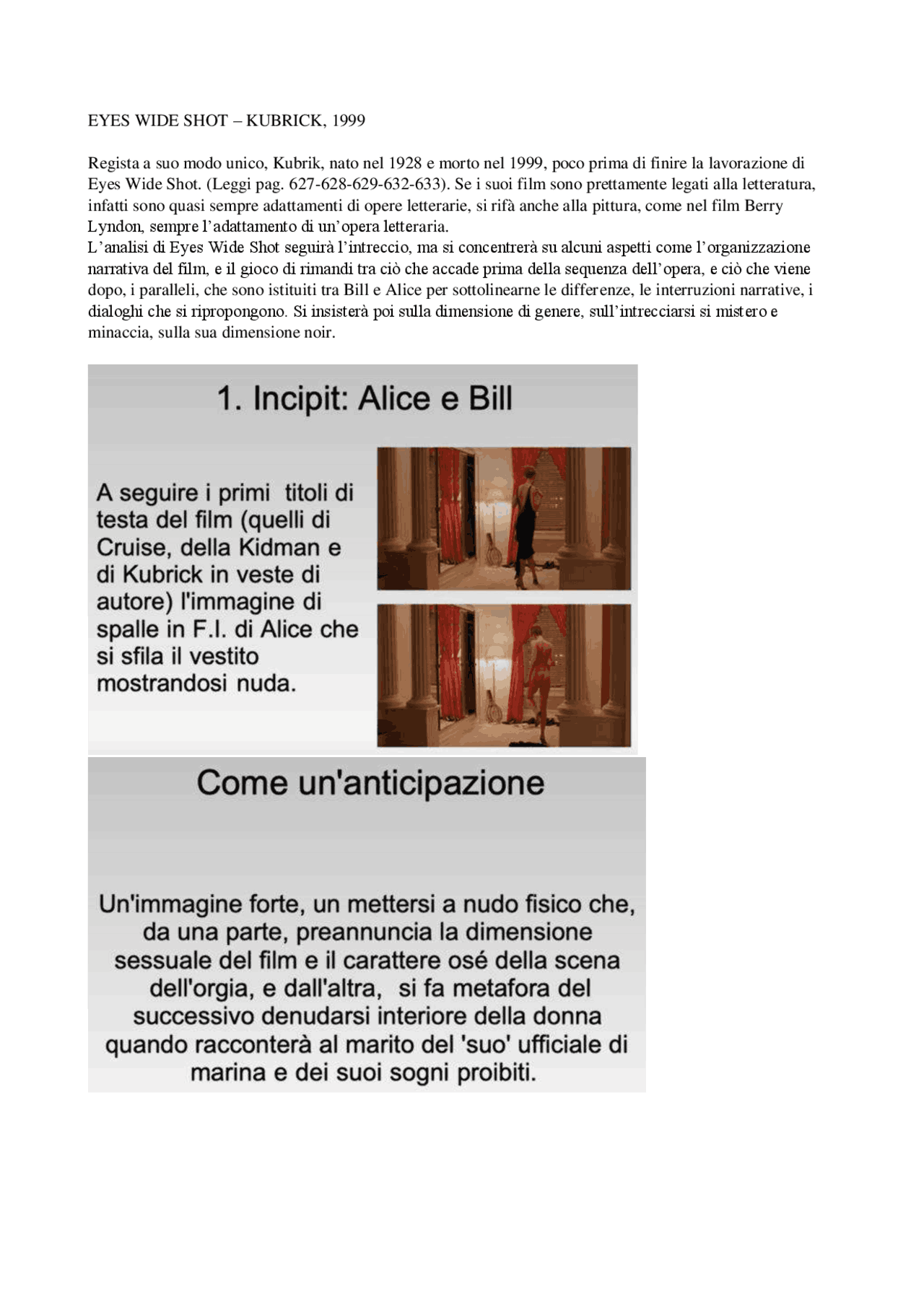 Analisi Eyes Wide Shot | Appunti di Storia Del Cinema | Docsity