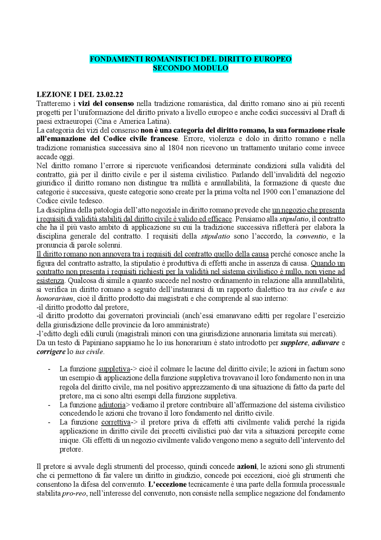 Fondamenti romanistici del diritto europeo, secondo e terzo modulo | Appunti di Diritto Romano ...