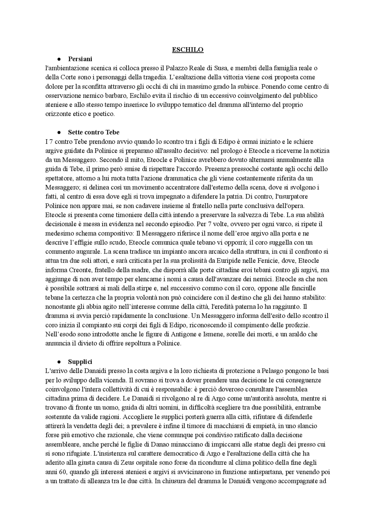 Riassunto Delle Opere Di Eschilo Appunti Di Letteratura Greca Docsity