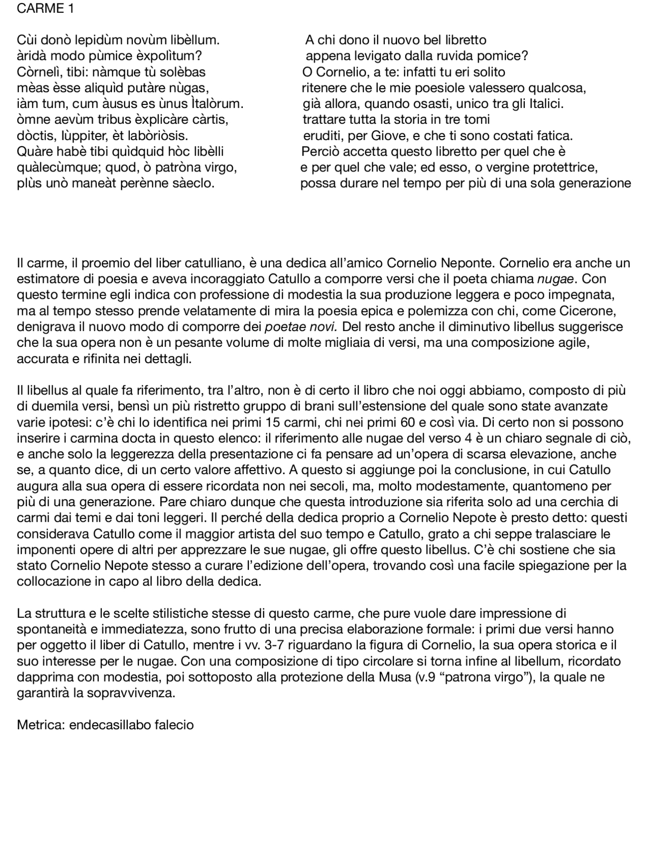 Carme 1 di Catullo: analisi commento e traduzione | Schemi e mappe ...