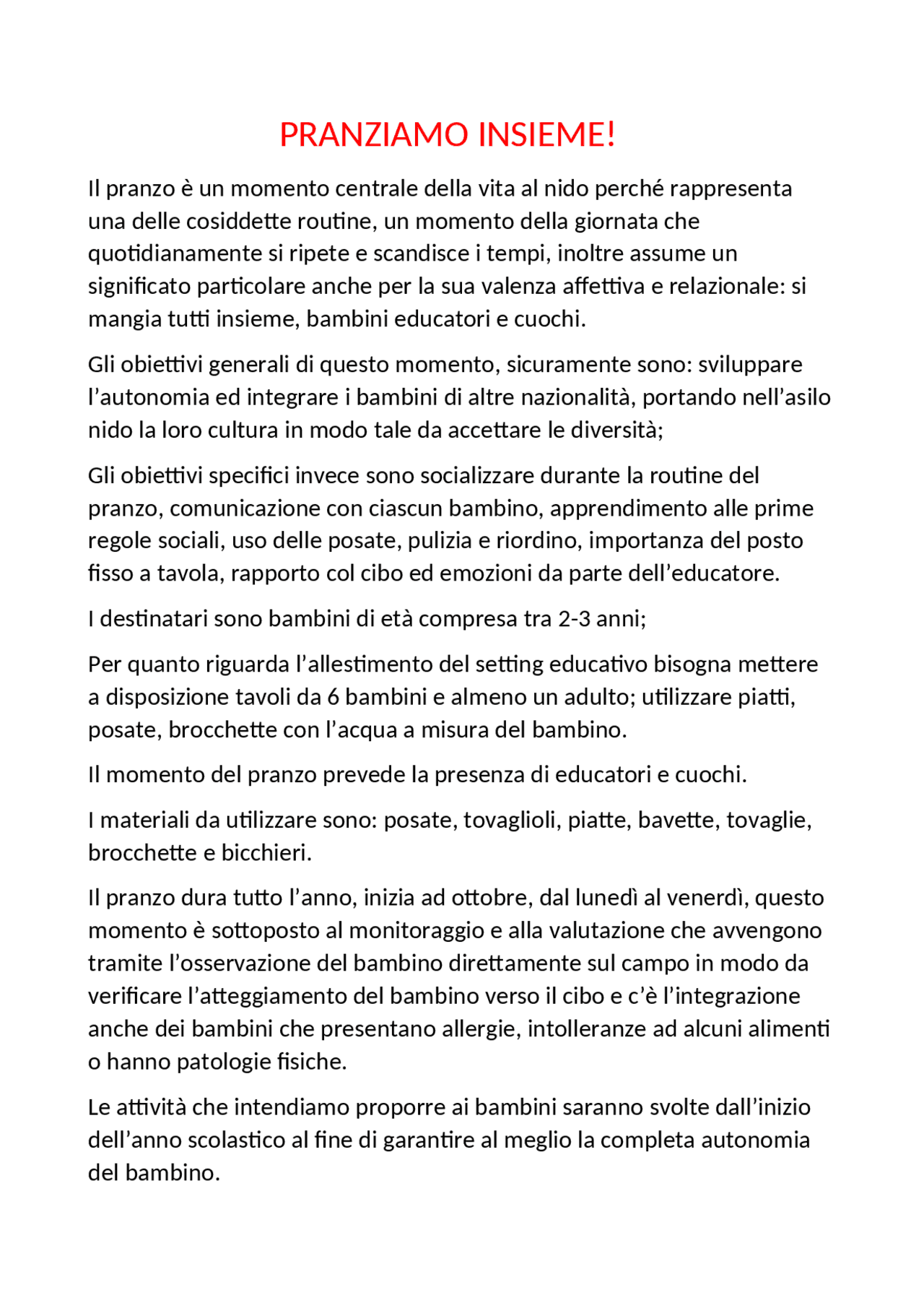 Pranziamo insieme al nido | Appunti di Pedagogia dell'infanzia e ...