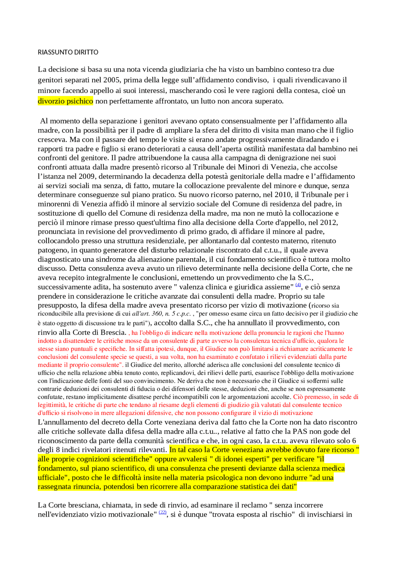 La sindrome da alienazione parentale e la sua valutazione giuridica ...