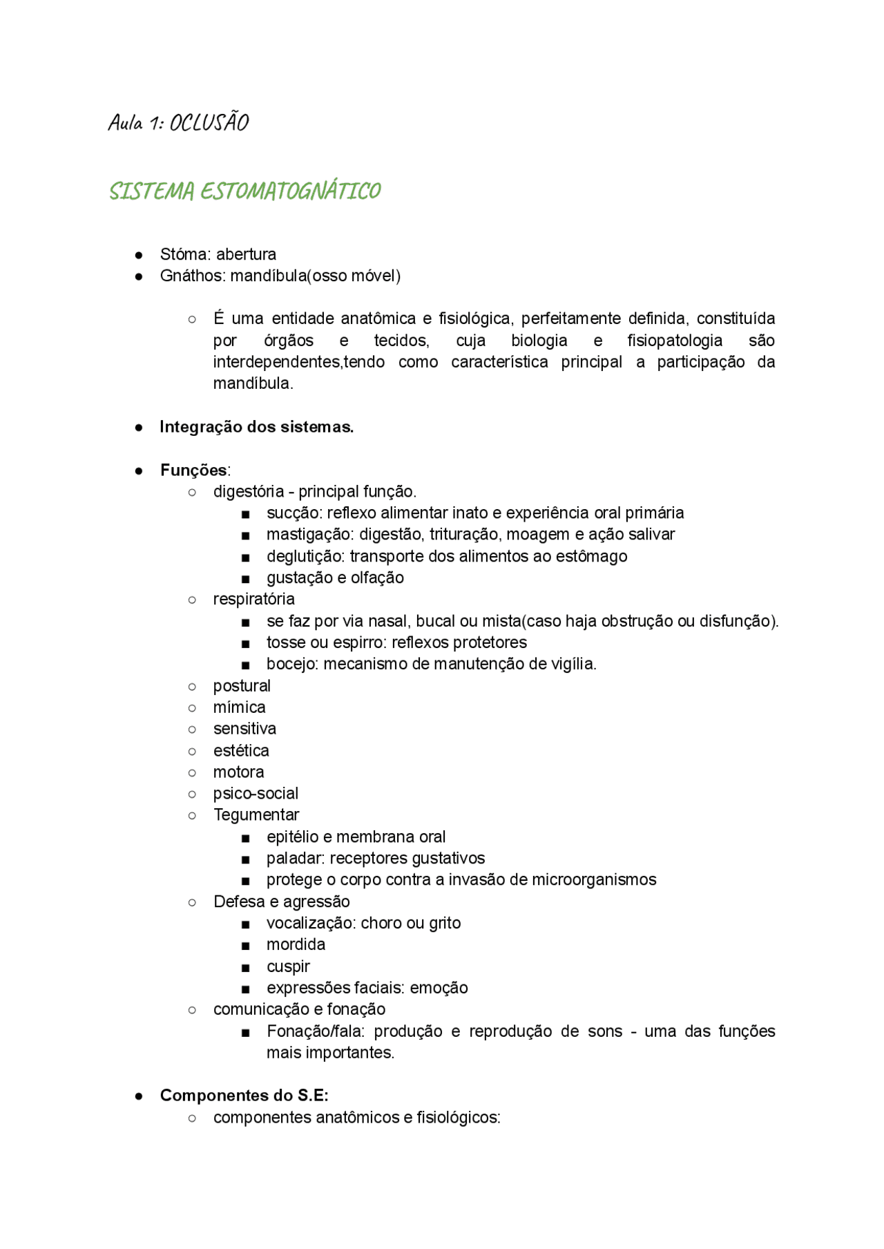 Sistema Estomatognático Resumos Diagnóstico Docsity