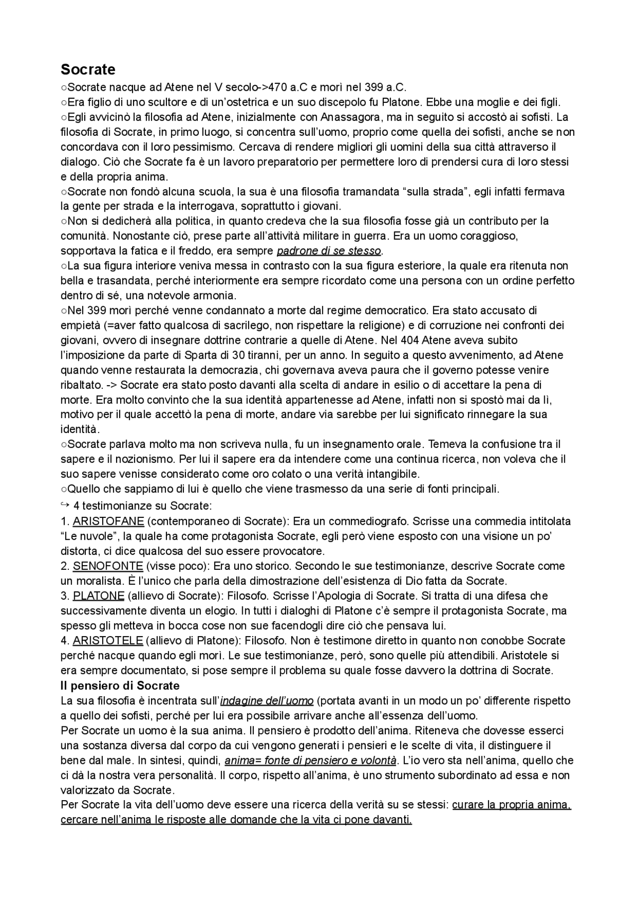 Riassunto completo Socrate | Appunti di Filosofia | Docsity
