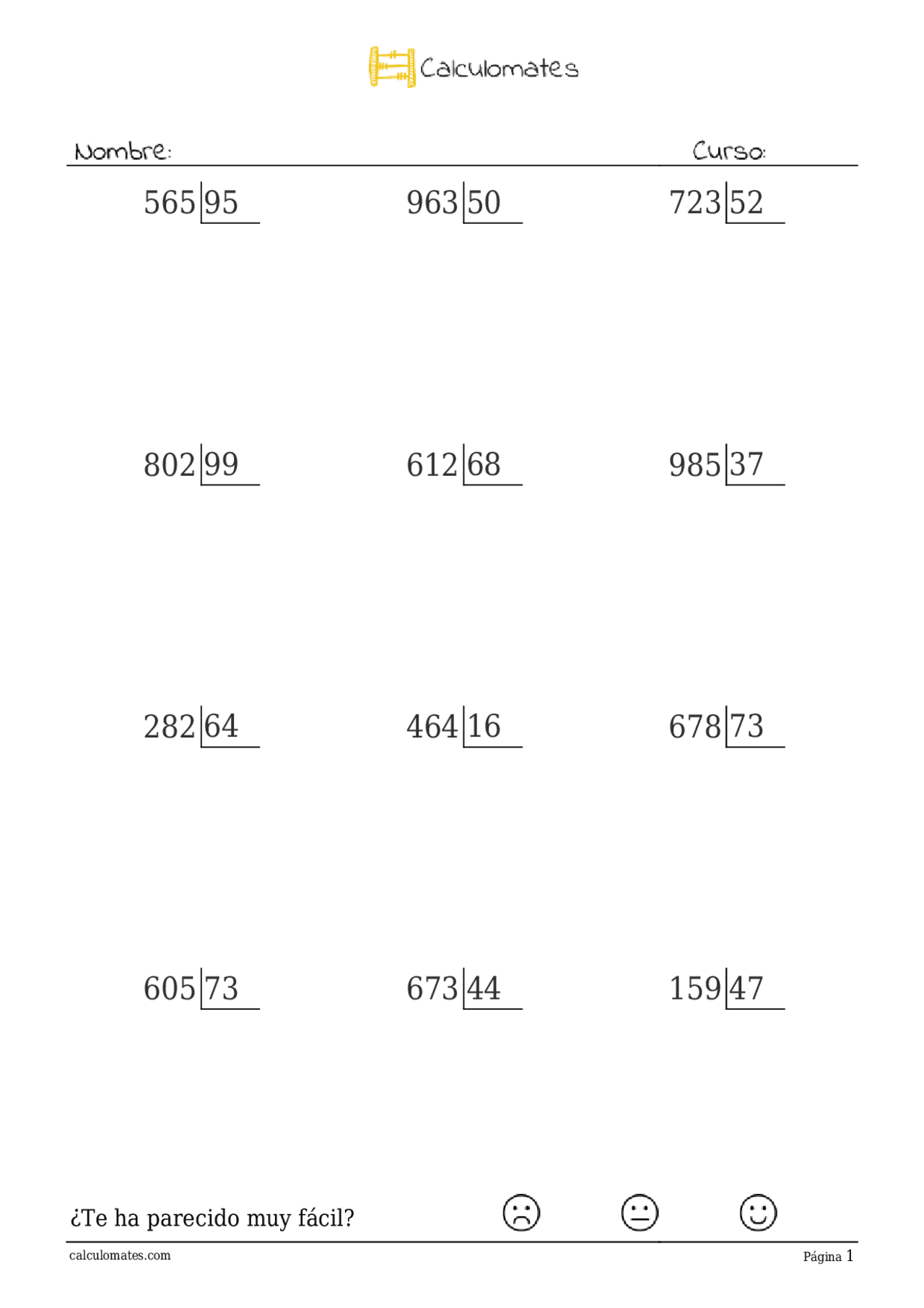 Divisiones para practicar | Ejercicios de Matemáticas | Docsity