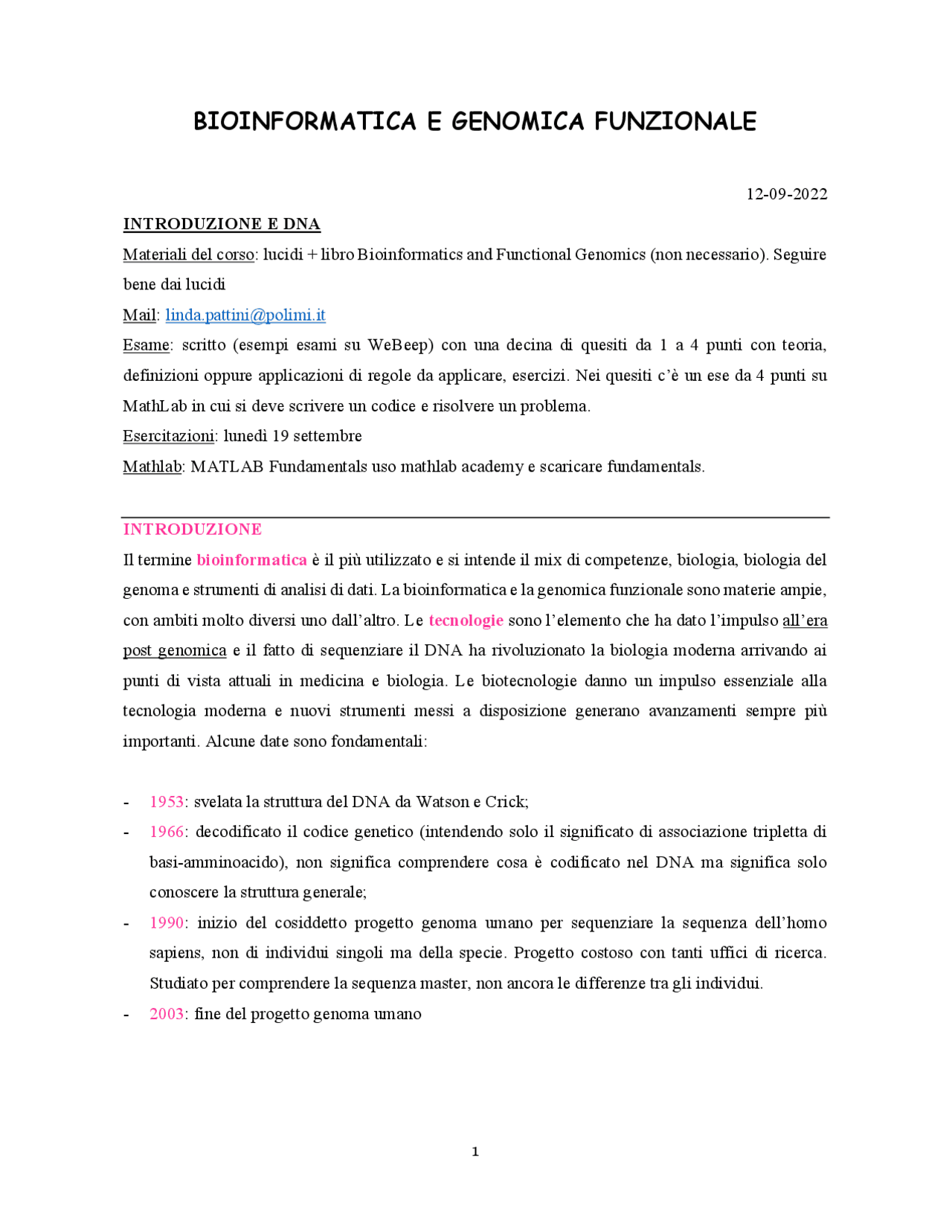 APPUNTI DA LEZIONE BIOINFORMATICA E GENOMICA FUNZIONALE | Dispense di Bioinformatica | Docsity