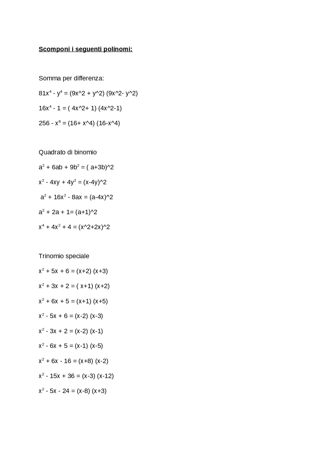 Esercizi Scomposizione Polinomi Esercizi Di Matematica Docsity