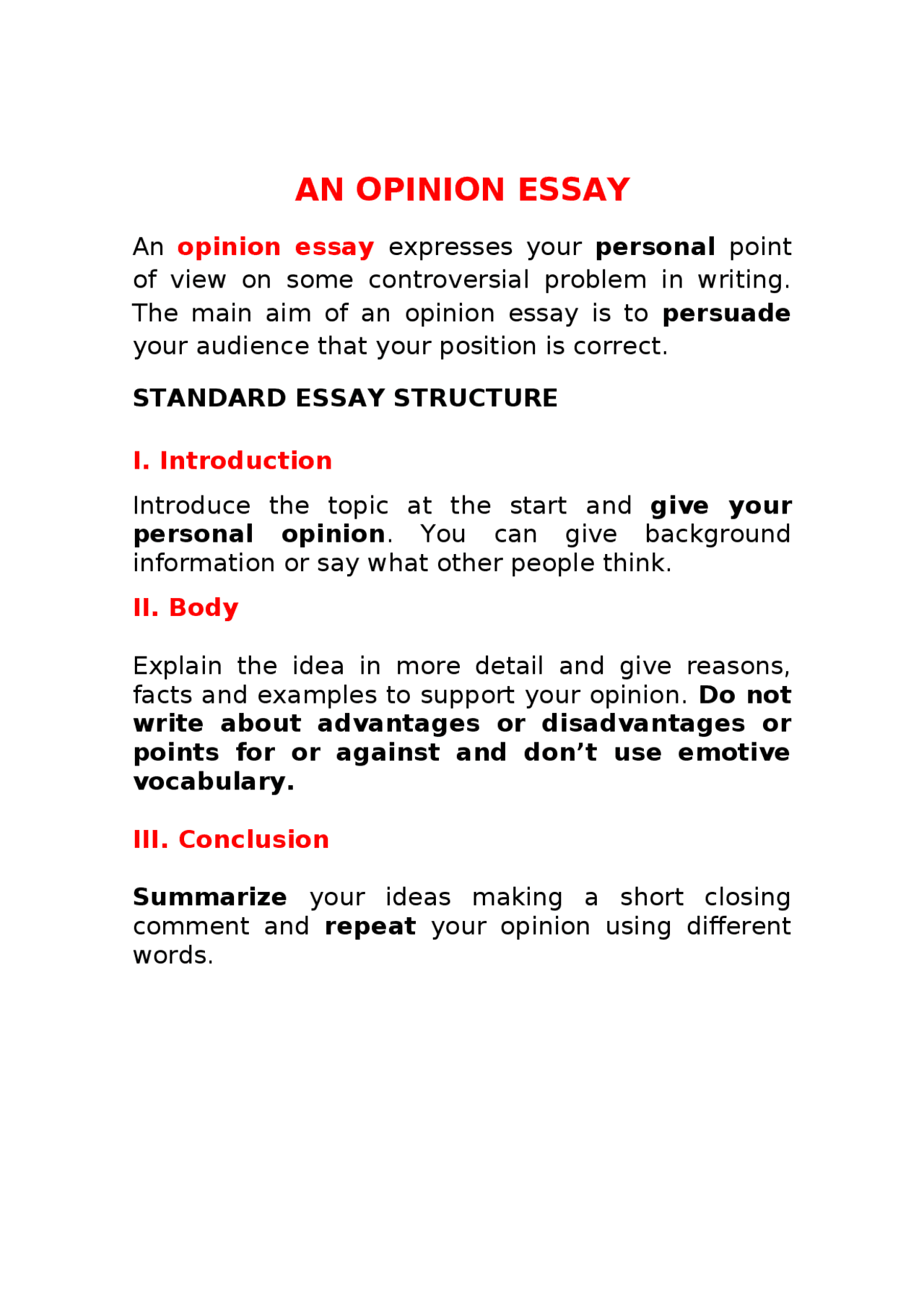 Writting opinión essay | Ejercicios de Inglés | Docsity