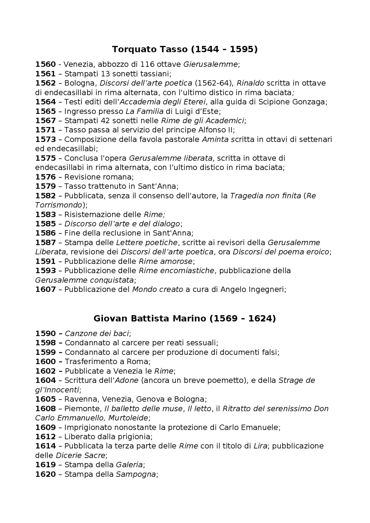 Mappa cronologica autori letteratura italiana dal 1500 al 1800 ...