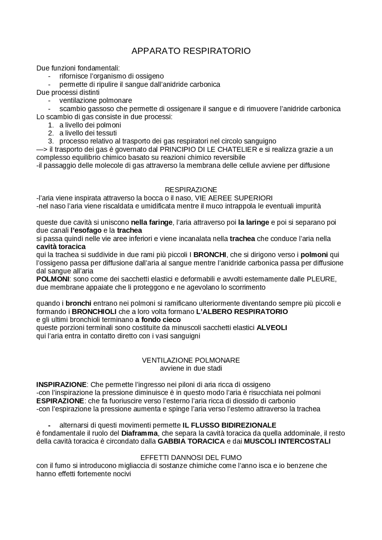 Lapparato Respiratorio Appunti Di Scienze Umane Docsity