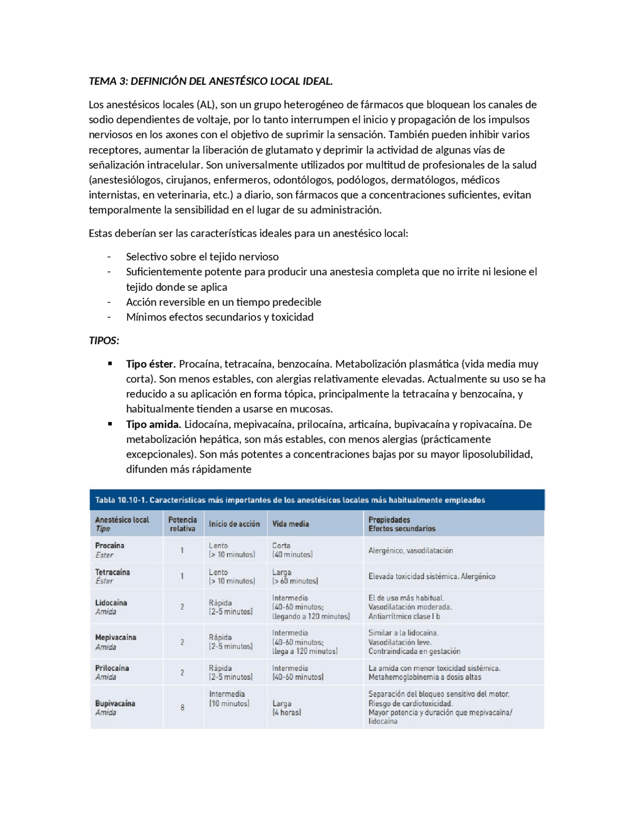 Tema 3 DefiniciÓn Del AnestÉsico Local Ideal Resúmenes De