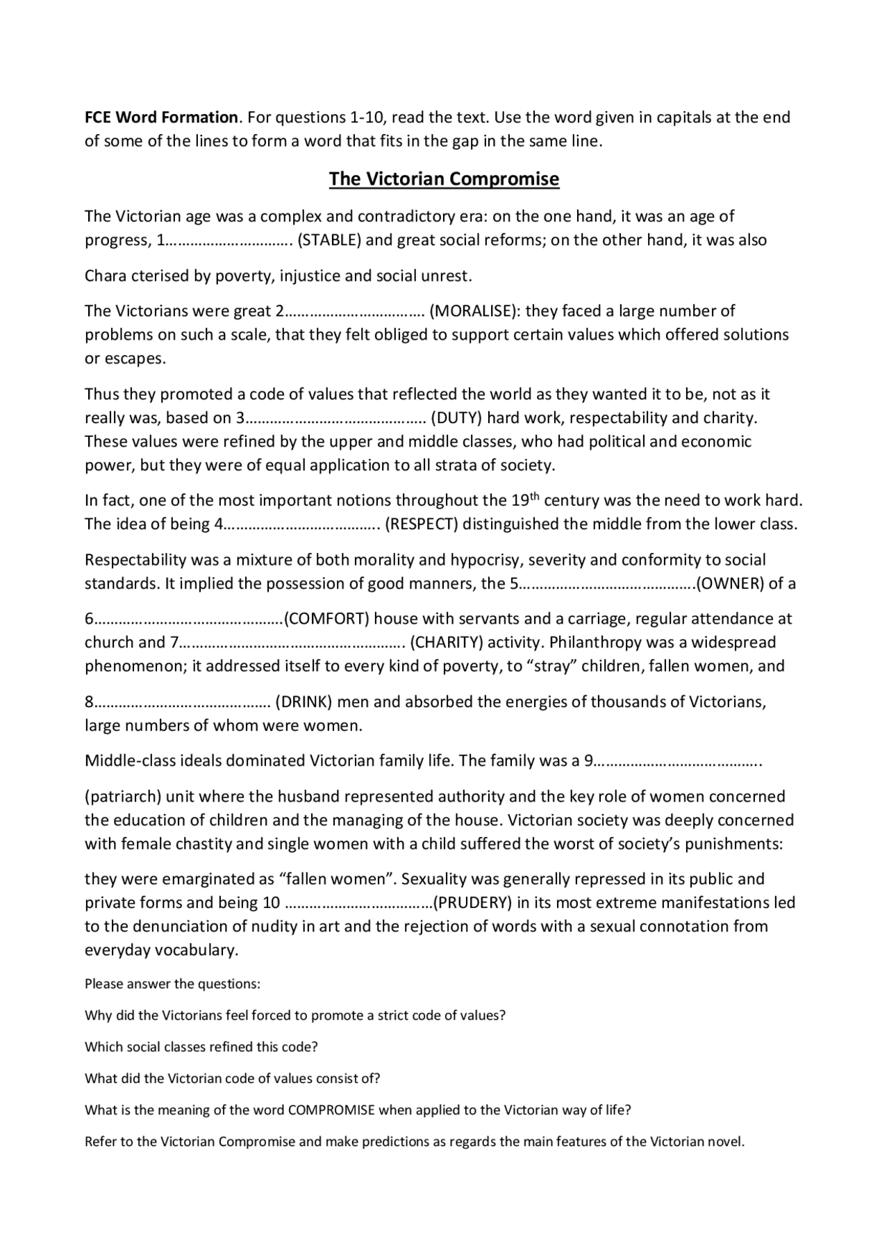 The victorian compromise | Schemi e mappe concettuali di Inglese | Docsity