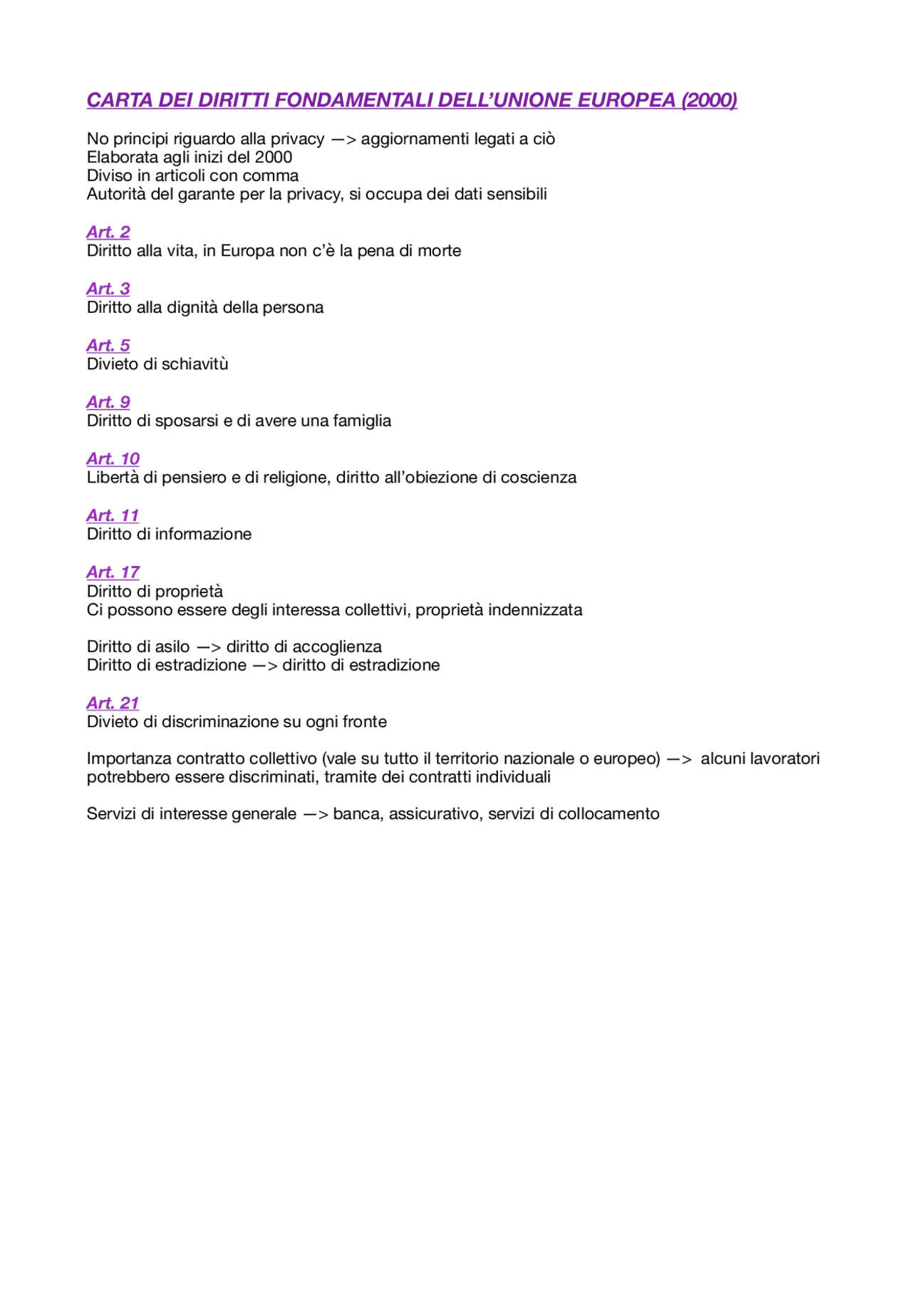 Carta dei diritti fondamentali dell’Unione Europea (2000) | Schemi e ...